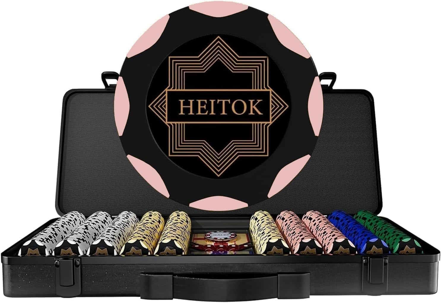 HEITOK Premium Clay Poker Chip Set with 500PCS 14g Professional Blank ...