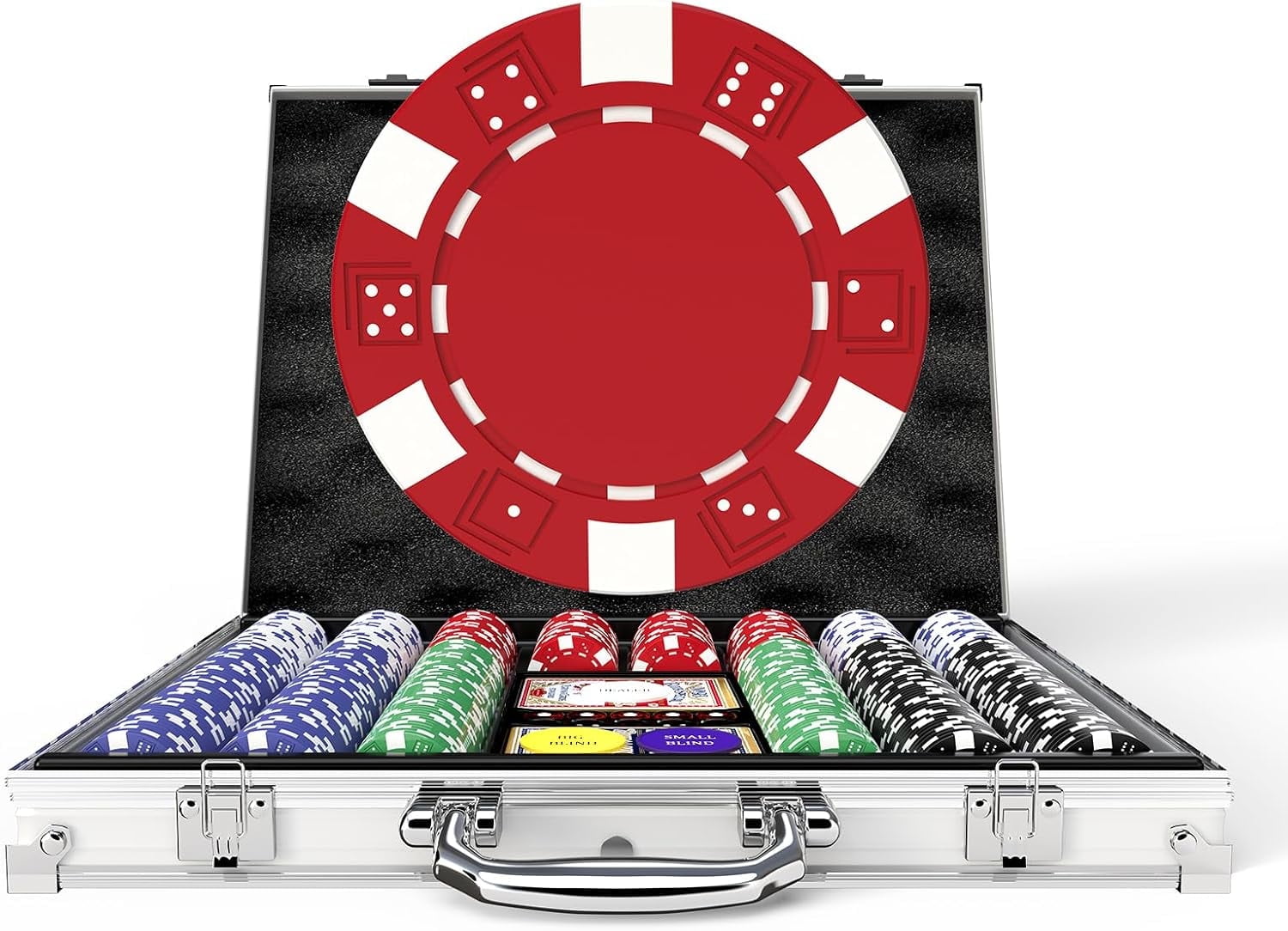 HEITOK Poker Chip Set - 11.5g Weighted, 2 Decks, 5 Dice, Aluminum Case ...