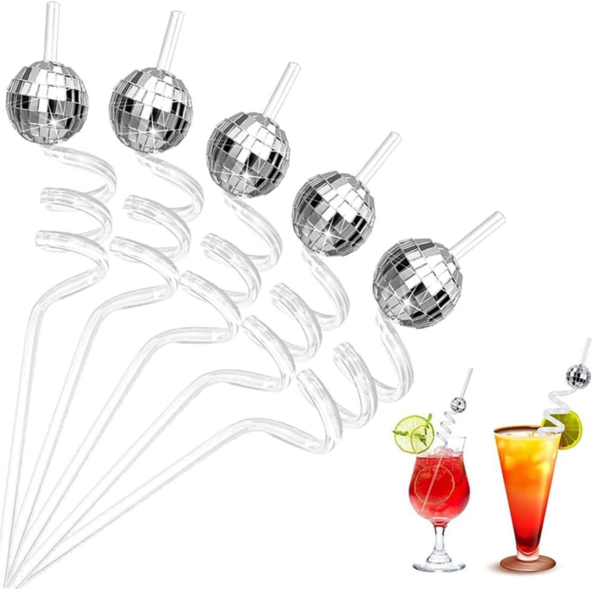 HEJULIK 12 Piece Mirror Disco Ball Straws Mini Straw Decoration Disco ...