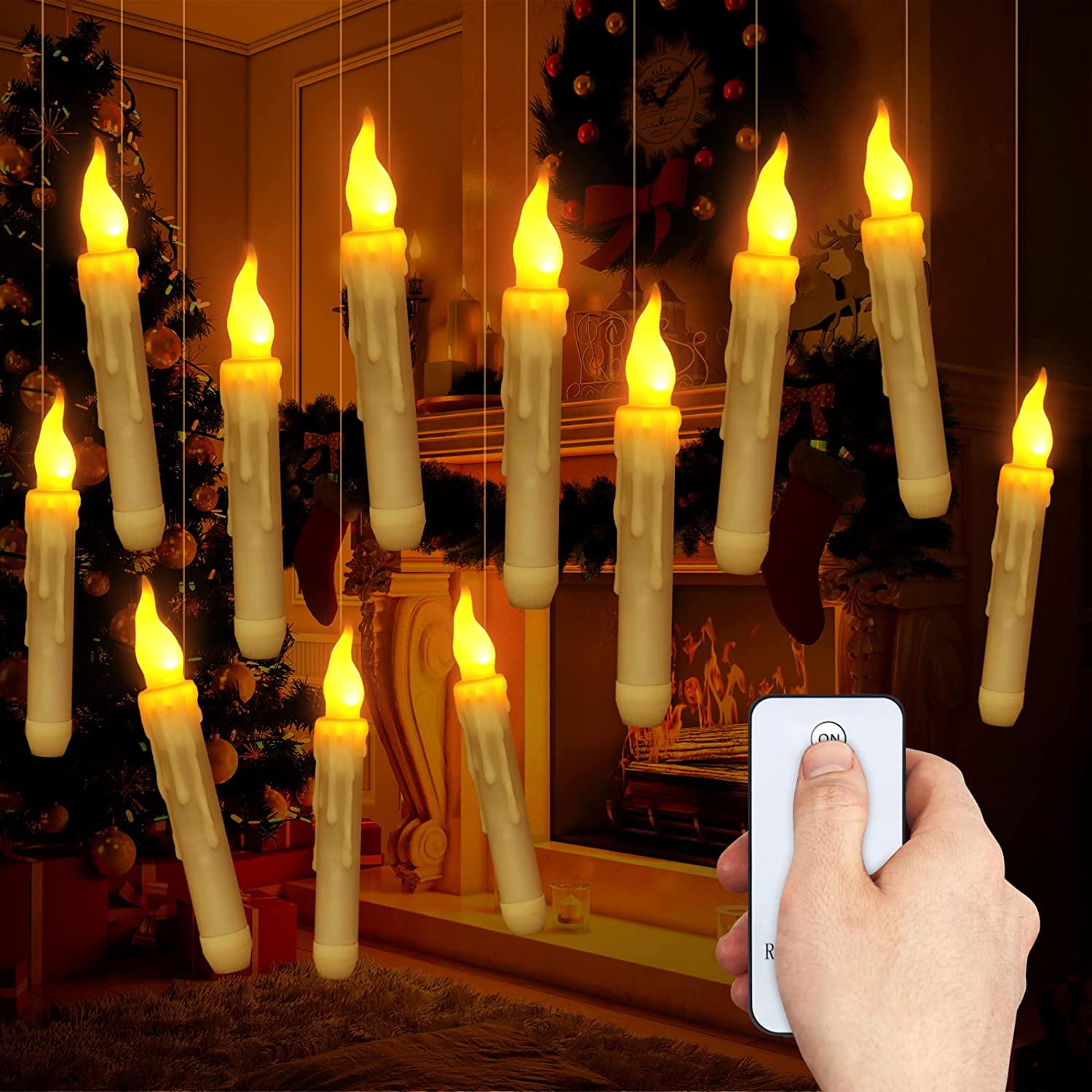 HEJULIK 12Pcs Floating LED Candles, Warm Flickering Flame, Hanging ...