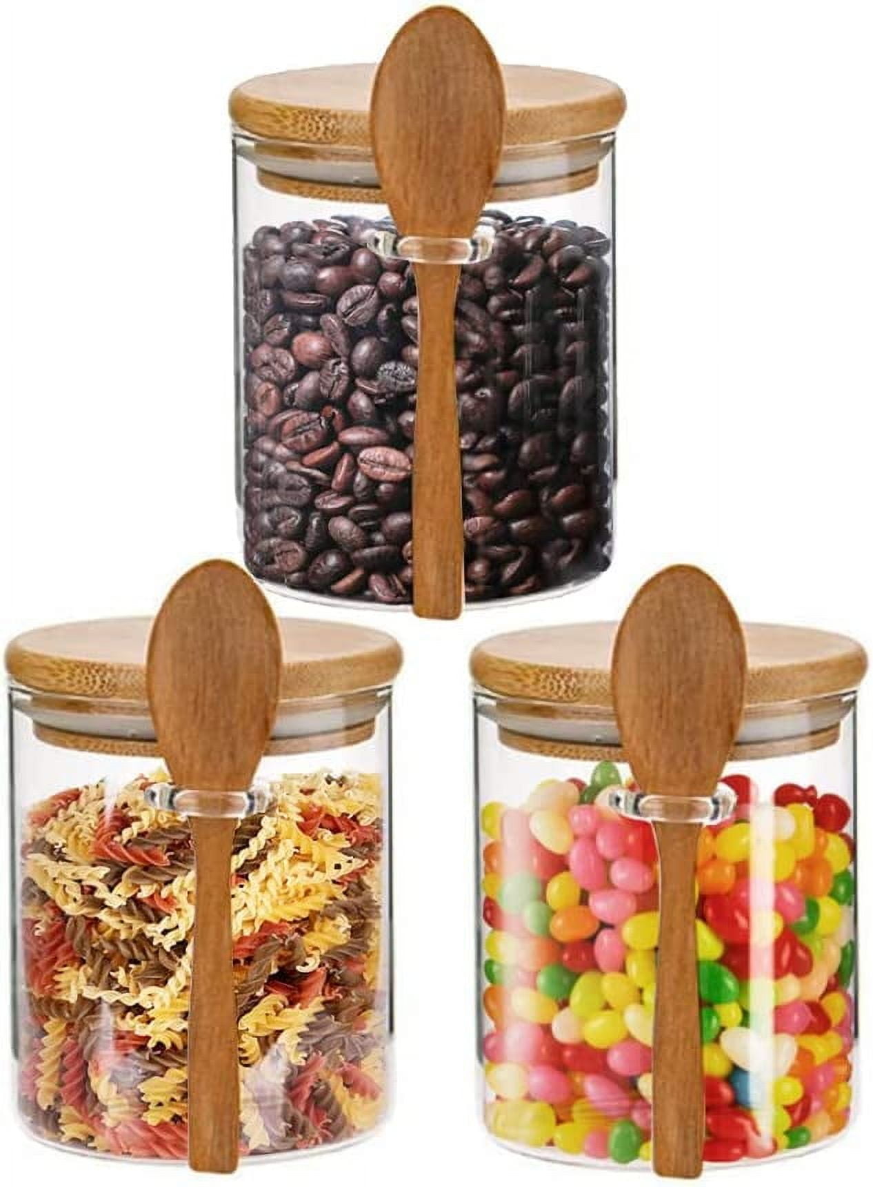 HEJULIK 3Pcs Airtight Glass Jars with Bamboo Lids & Bamboo Spoons ...
