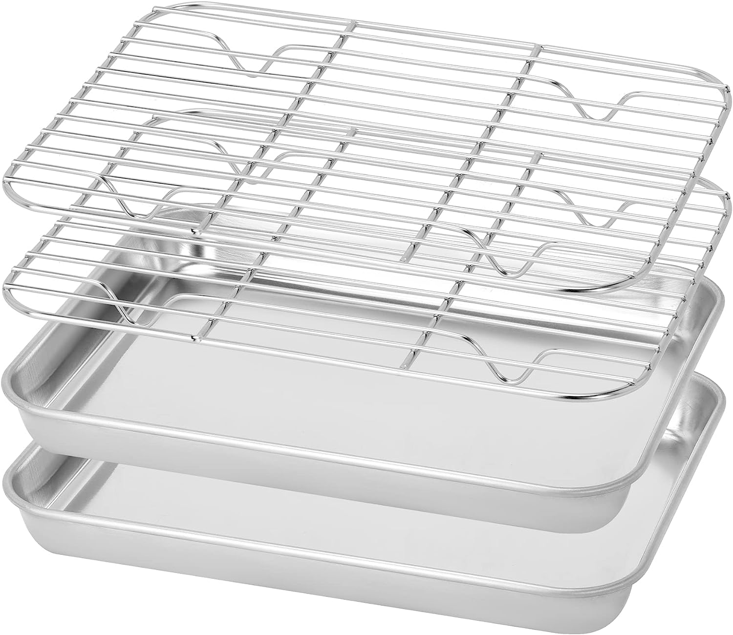 HEJULIK Baking Sheet with Rack Set (2 Pans + 2 Racks), 9 x 7 x 1 ...