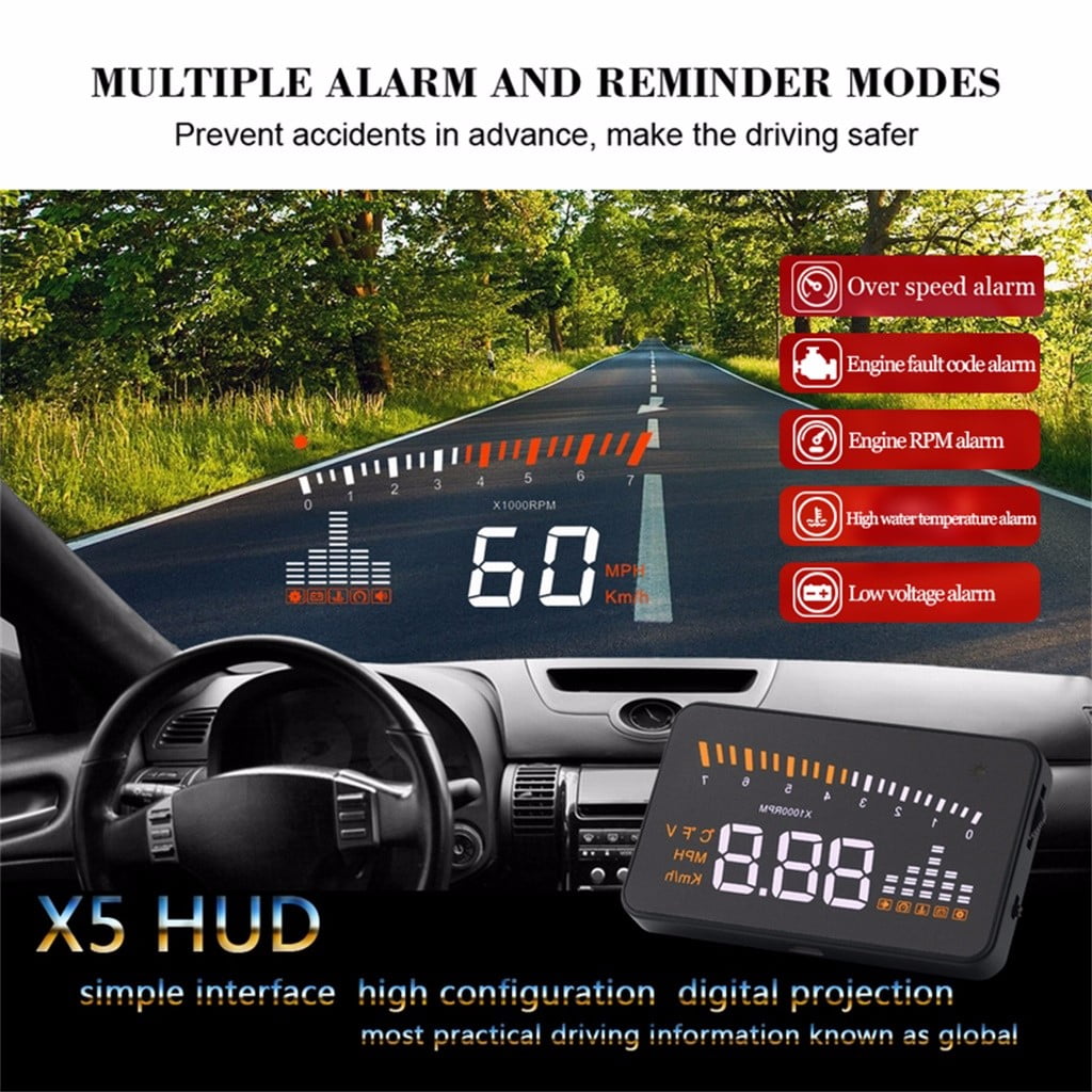 HEKWUP Multifunction OBD Car HUD Projector Speedometer Speeding Voltage ...