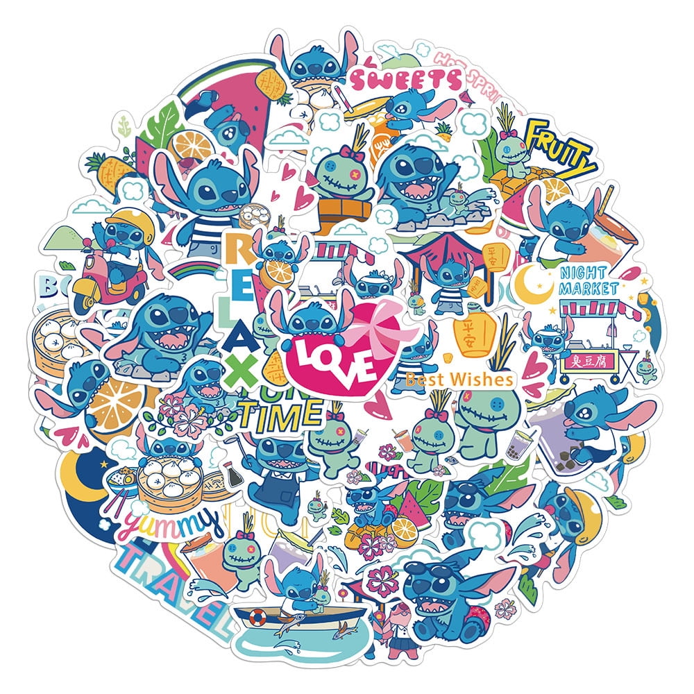 HELANHO 100Pcs Cute Cartoon Stitch Waterproof Stickers - DIY Decals for ...
