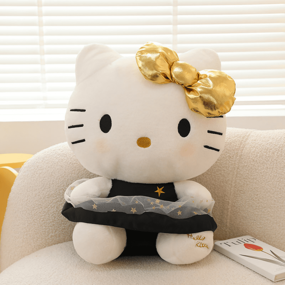 HELANHO 35cm Cartoon Hello Kitty Plush Doll - Black & Gold Wedding Theme Stuffed Animal, Cute ...