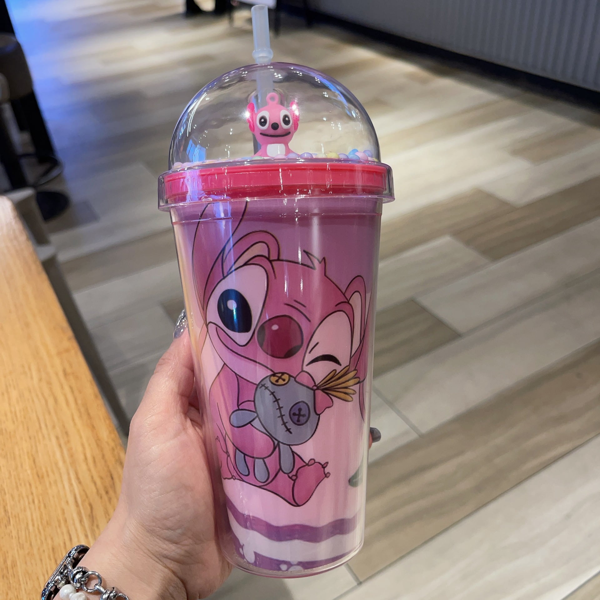 HELANHO 450ml Cartoon Stitch Straw Cup - Double-Layer Plastic Water ...