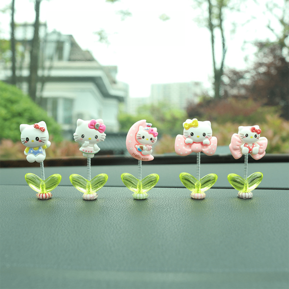 HELANHO 5PCS Cute Cartoon Hello Kitty Cat Car Decorations - Nodding ...