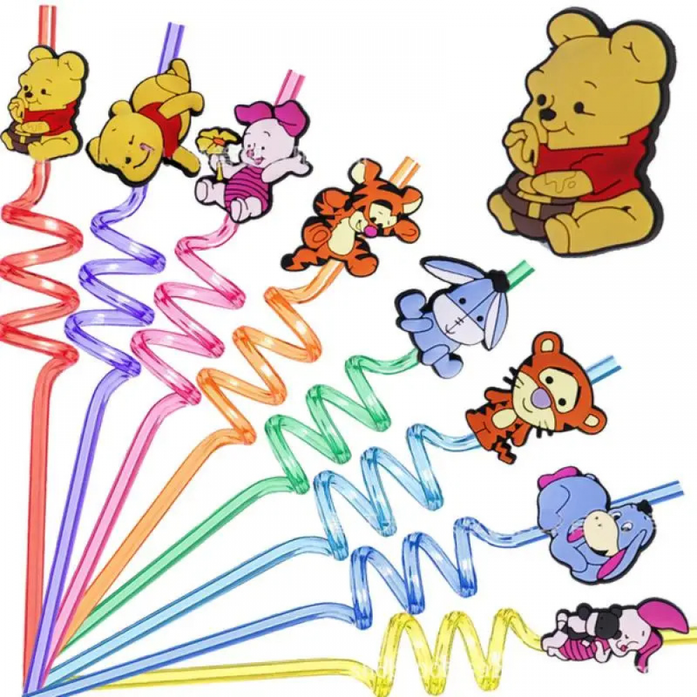HELANHO 8 PCS Cartoon Winnie the Pooh Drinking Straws Reusable Plastic ...
