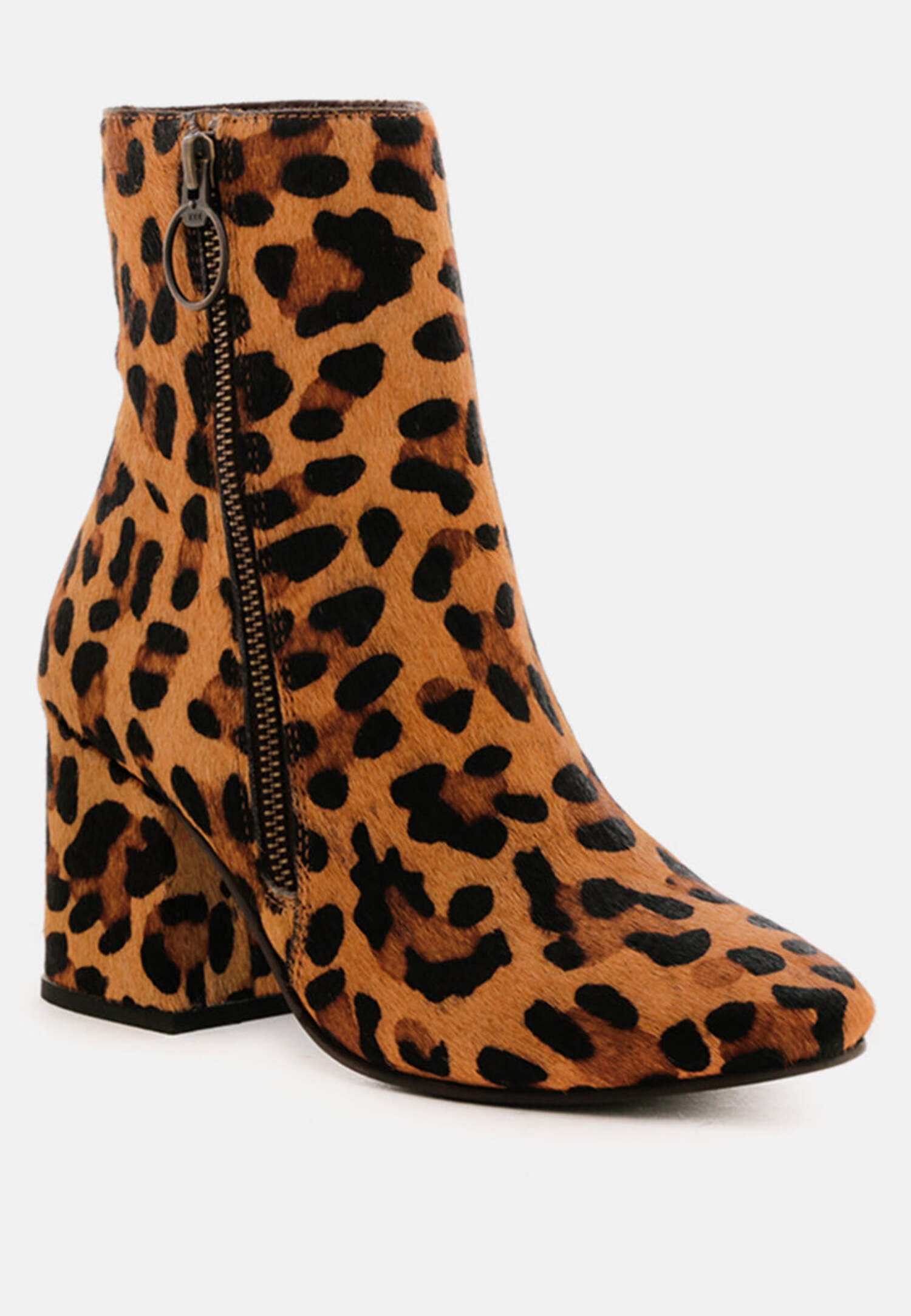 HELEN Leopard Print Block Heel Leather Boots - Walmart.com