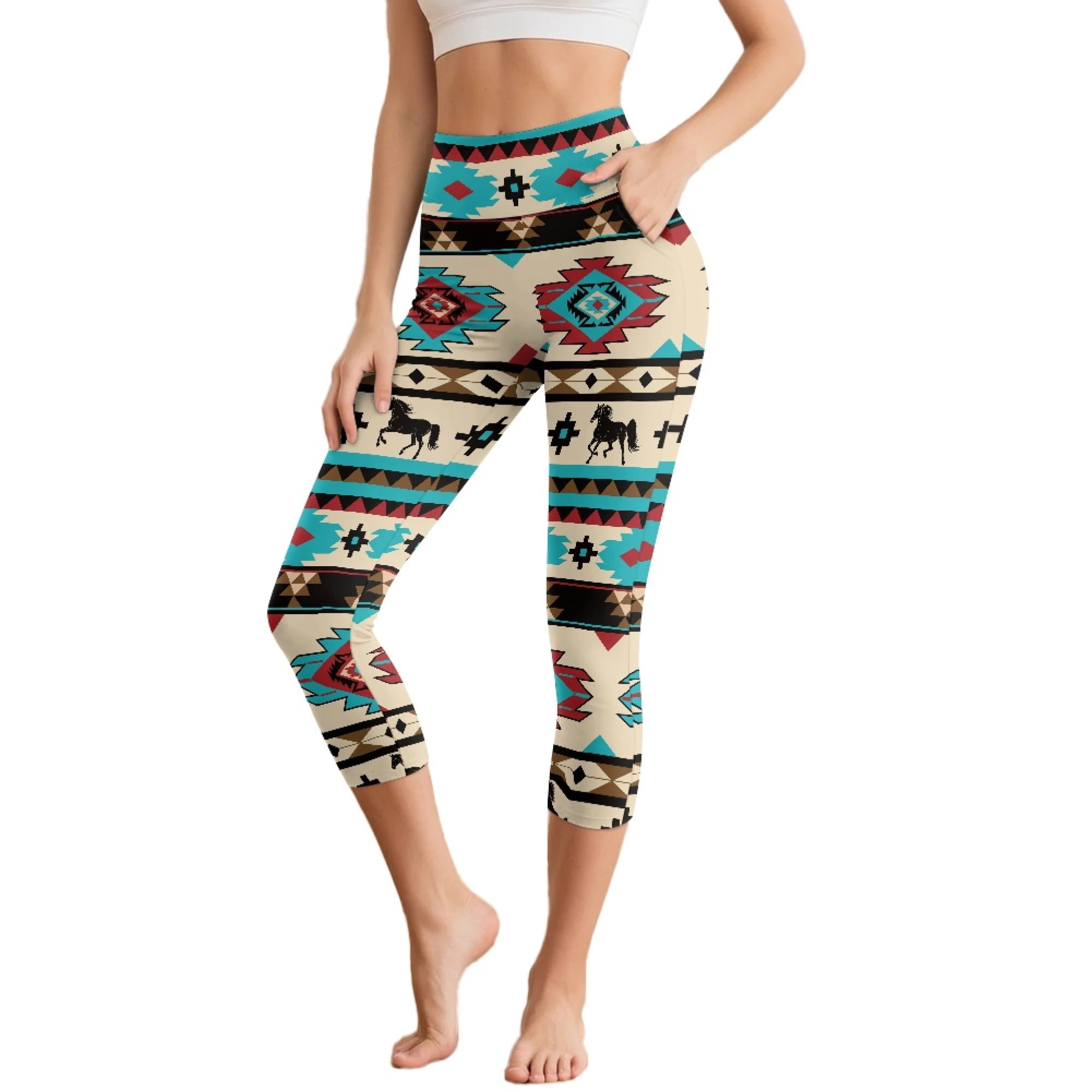 HELLHERO Aztec Style Printed Yoga Pants for Women Horse Printed Capri ...