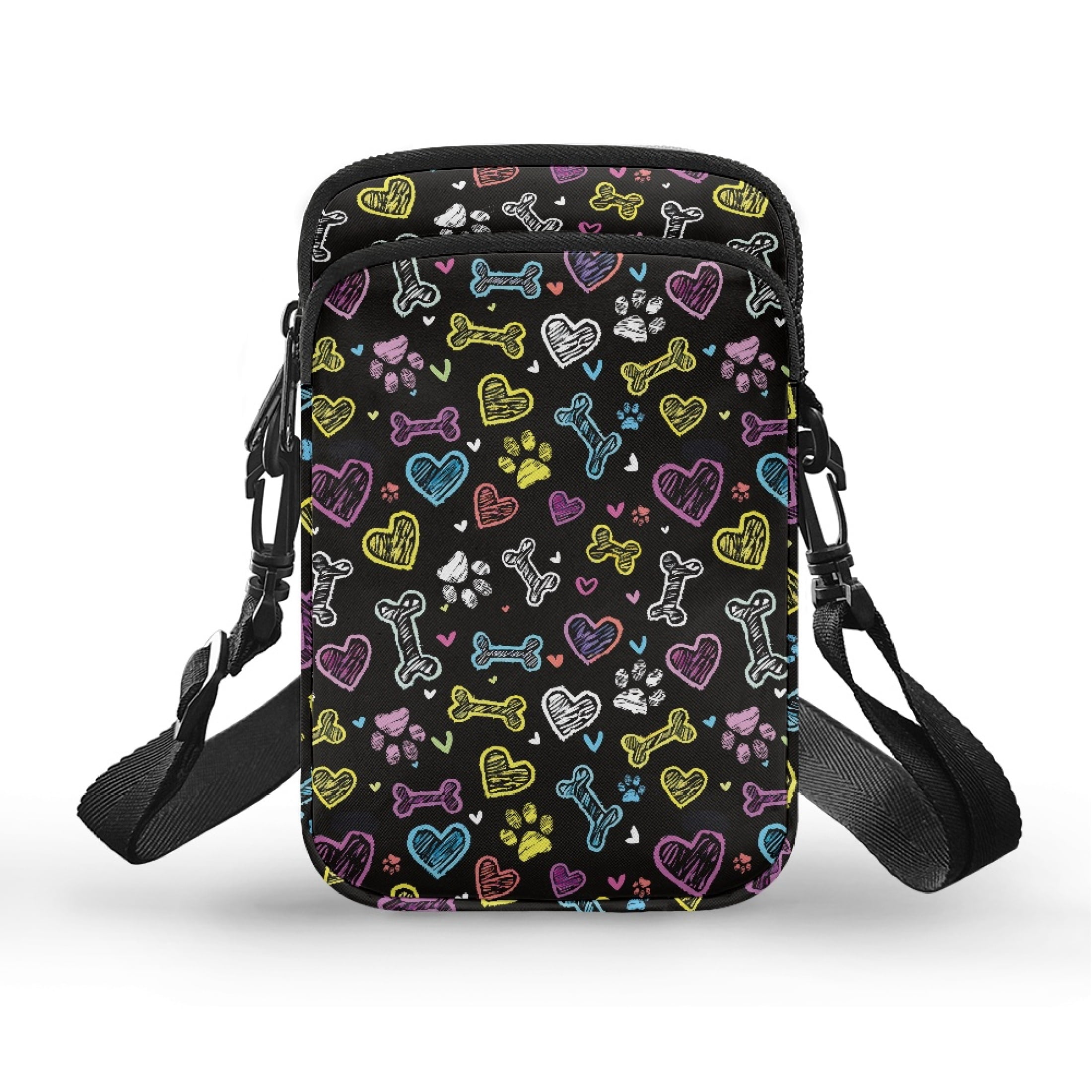HELLHERO Black Background Cartoon Pet Theme Sling Bag Polyester Double ...