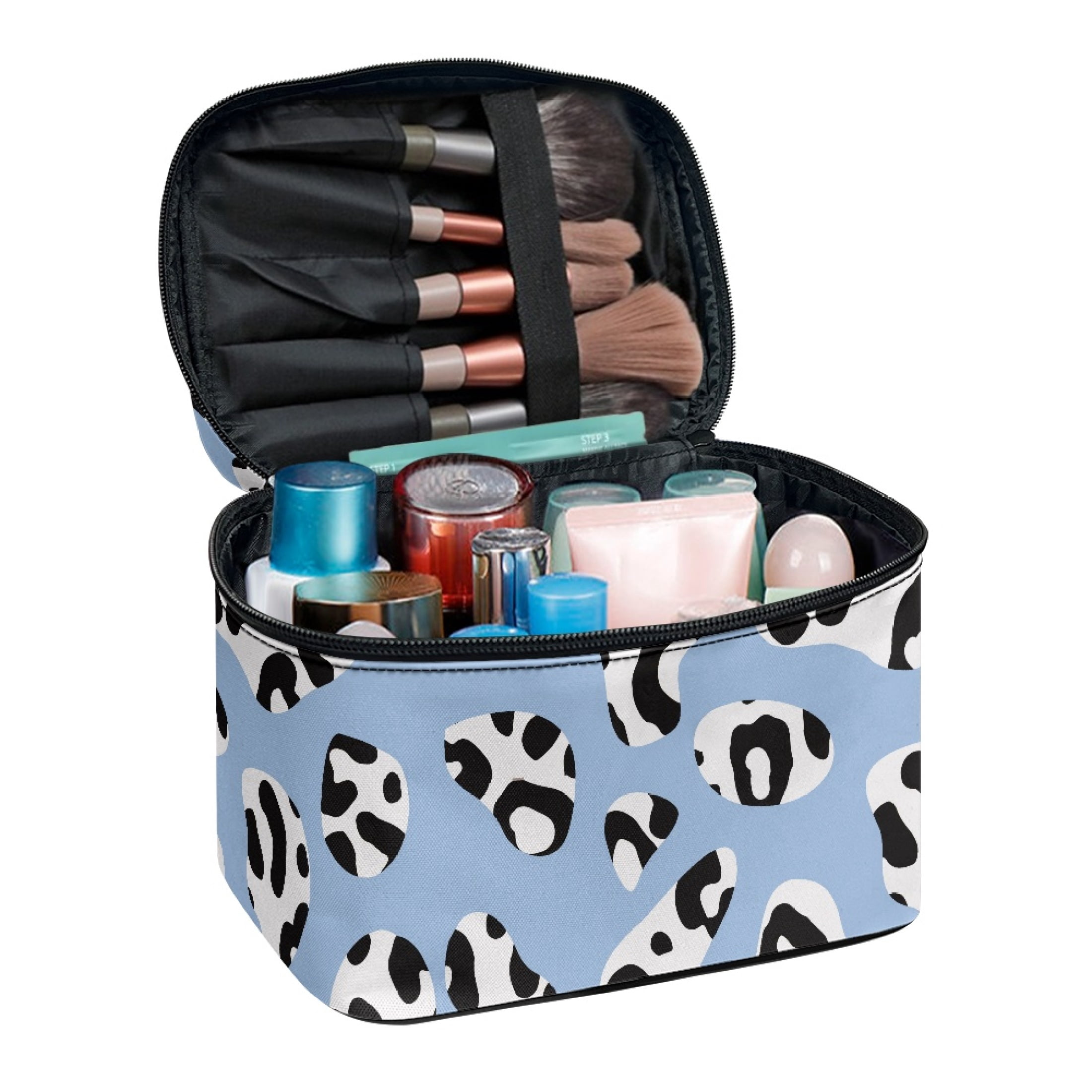 HELLHERO Blue Leopard Print Tote Women Travel Makeup Bag Organizer ...