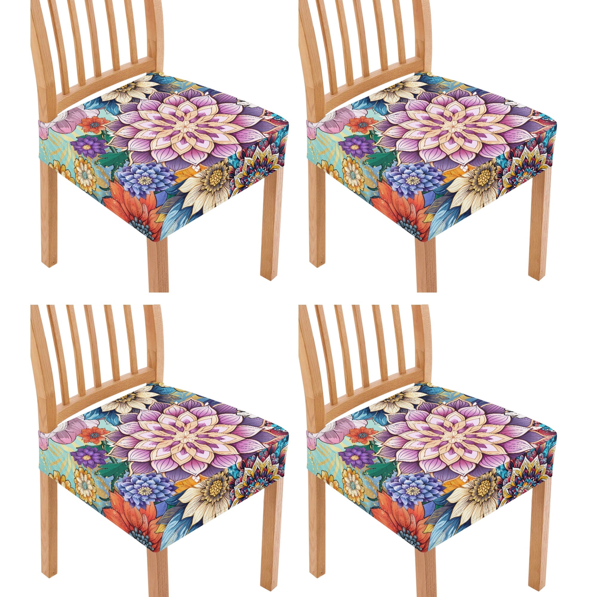 HELLHERO Bohemia Mandala Flower Print Chair Covers for Dining Chairs ...