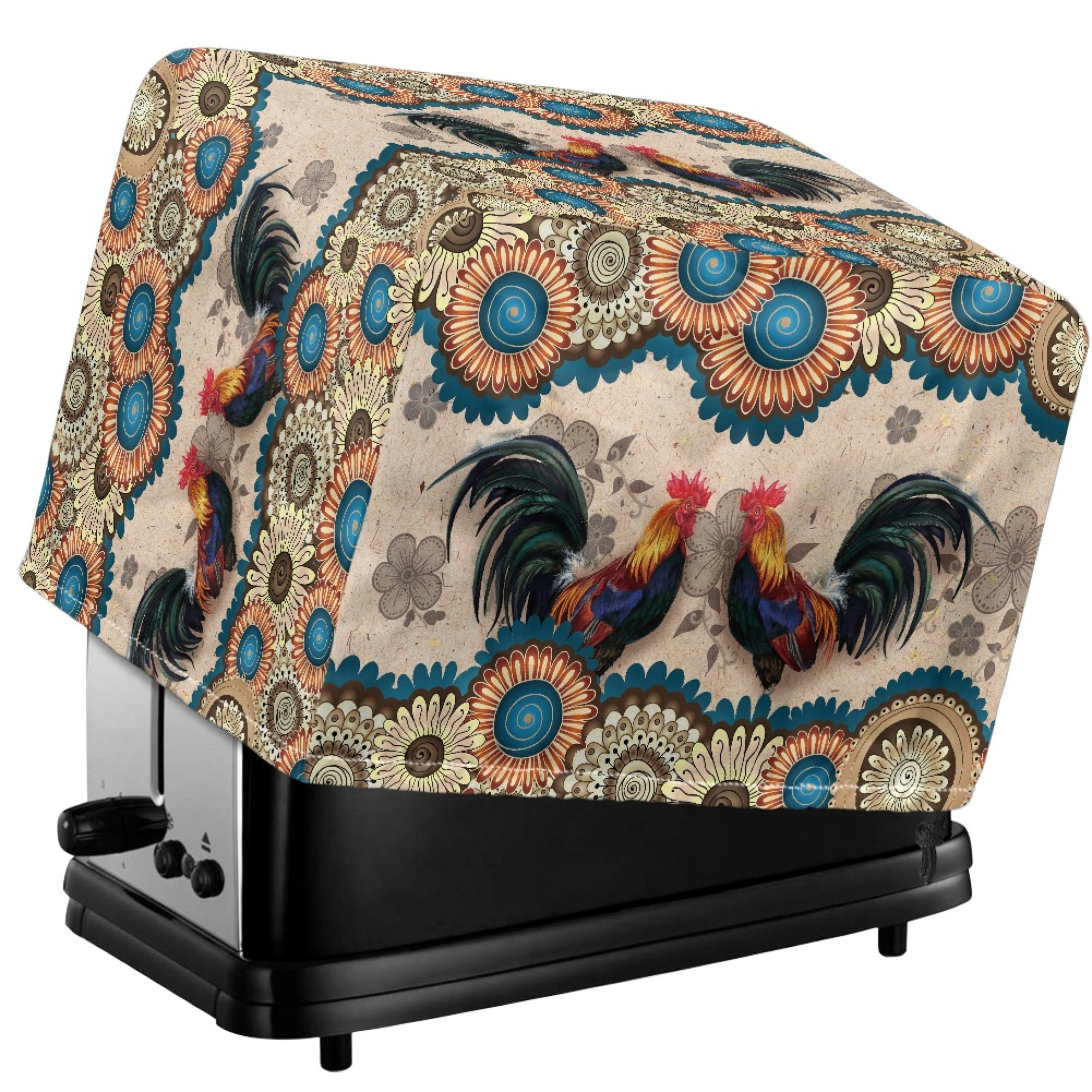 HELLHERO Boho Flower Rooster Print Toaster Cover 2 Slice, Fingerprint ...