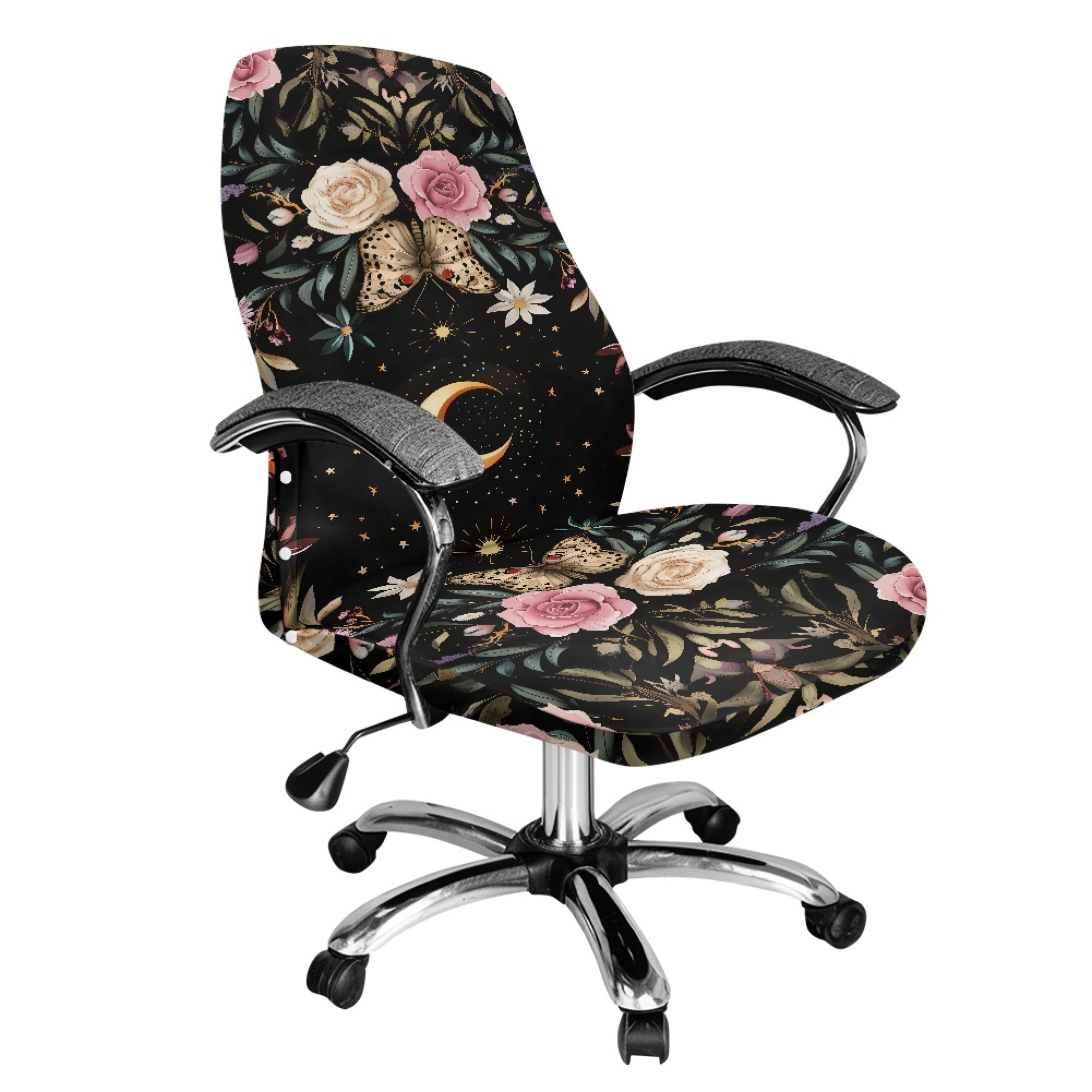 HELLHERO Butterfly Print Office Chair Cover, Rose Moon Print Standard ...