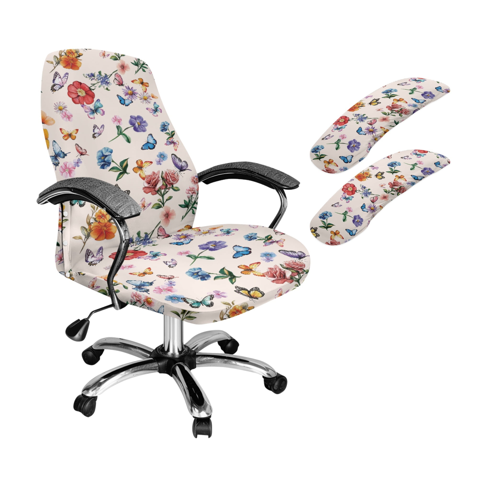 HELLHERO Butterfly Rose Print Computer Office Chair Covers Set ...