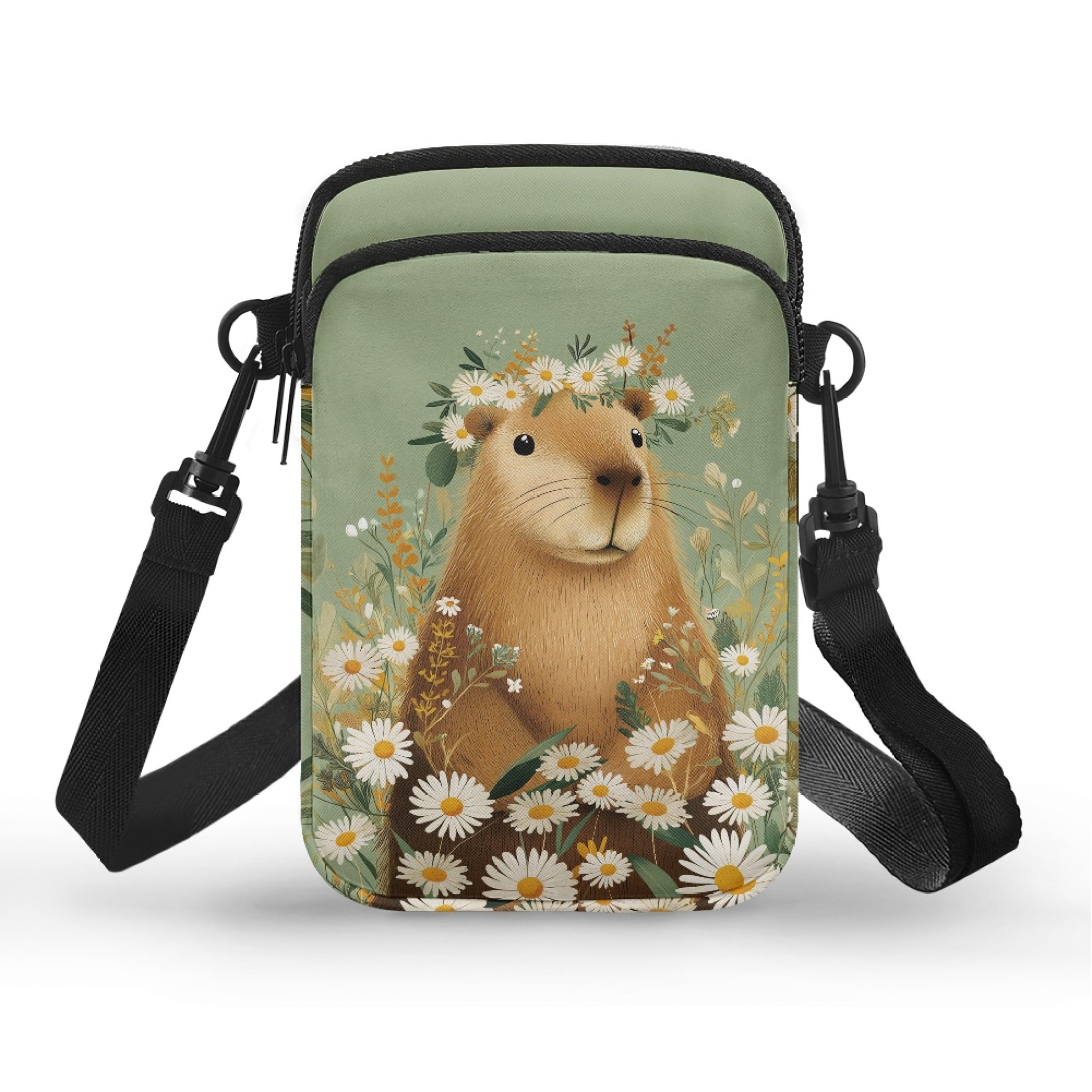 HELLHERO Capybara Daisy Frame Double Zipper Cross Body Purse for Women ...