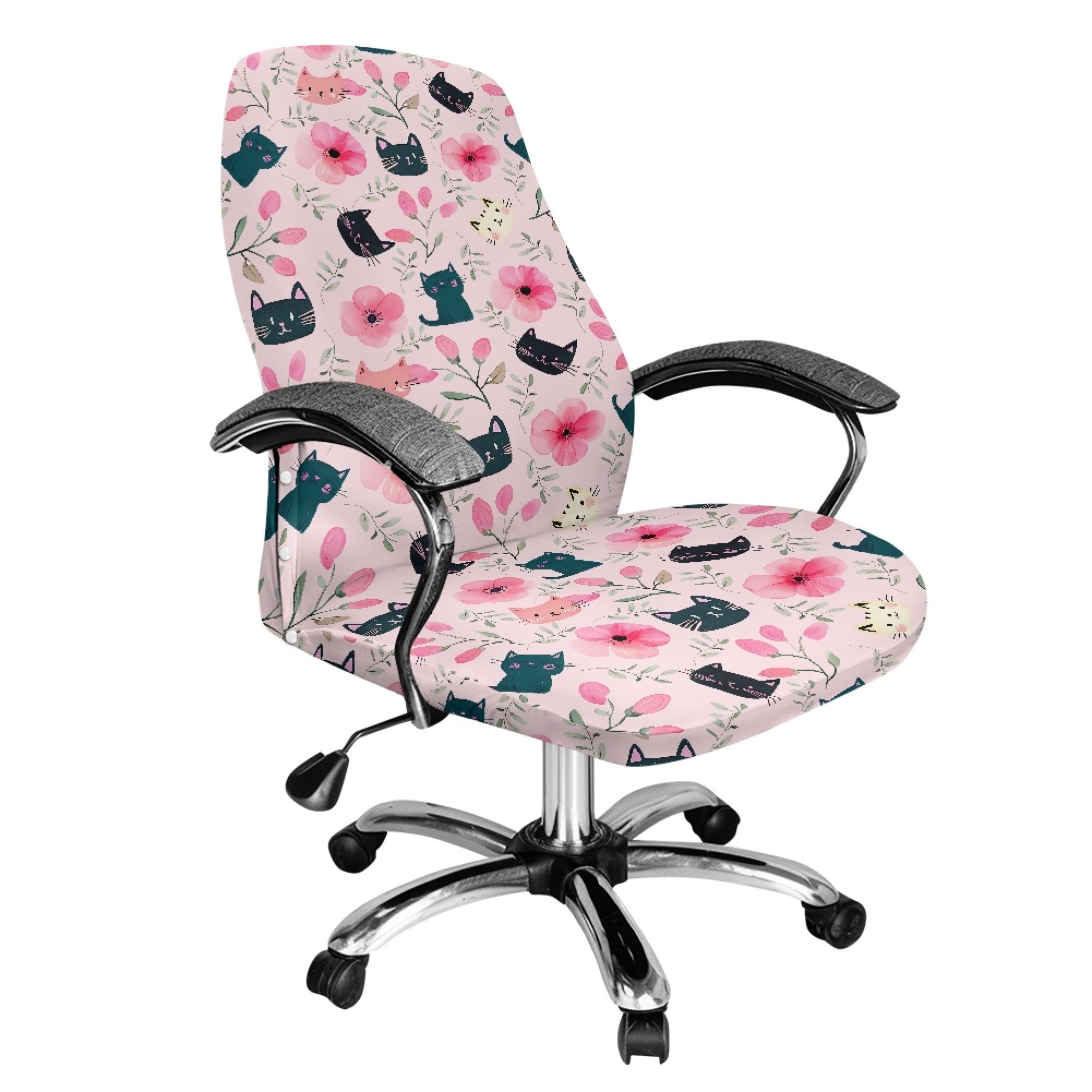 HELLHERO Cat Flower Print Office Chair Cover, Removable Computer Chair ...