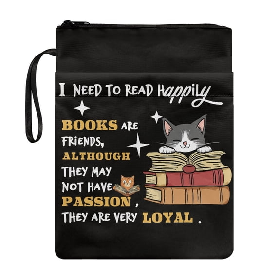 HELLHERO Cat Reading Print Polyester Book Sleeve Protector Pouch for ...