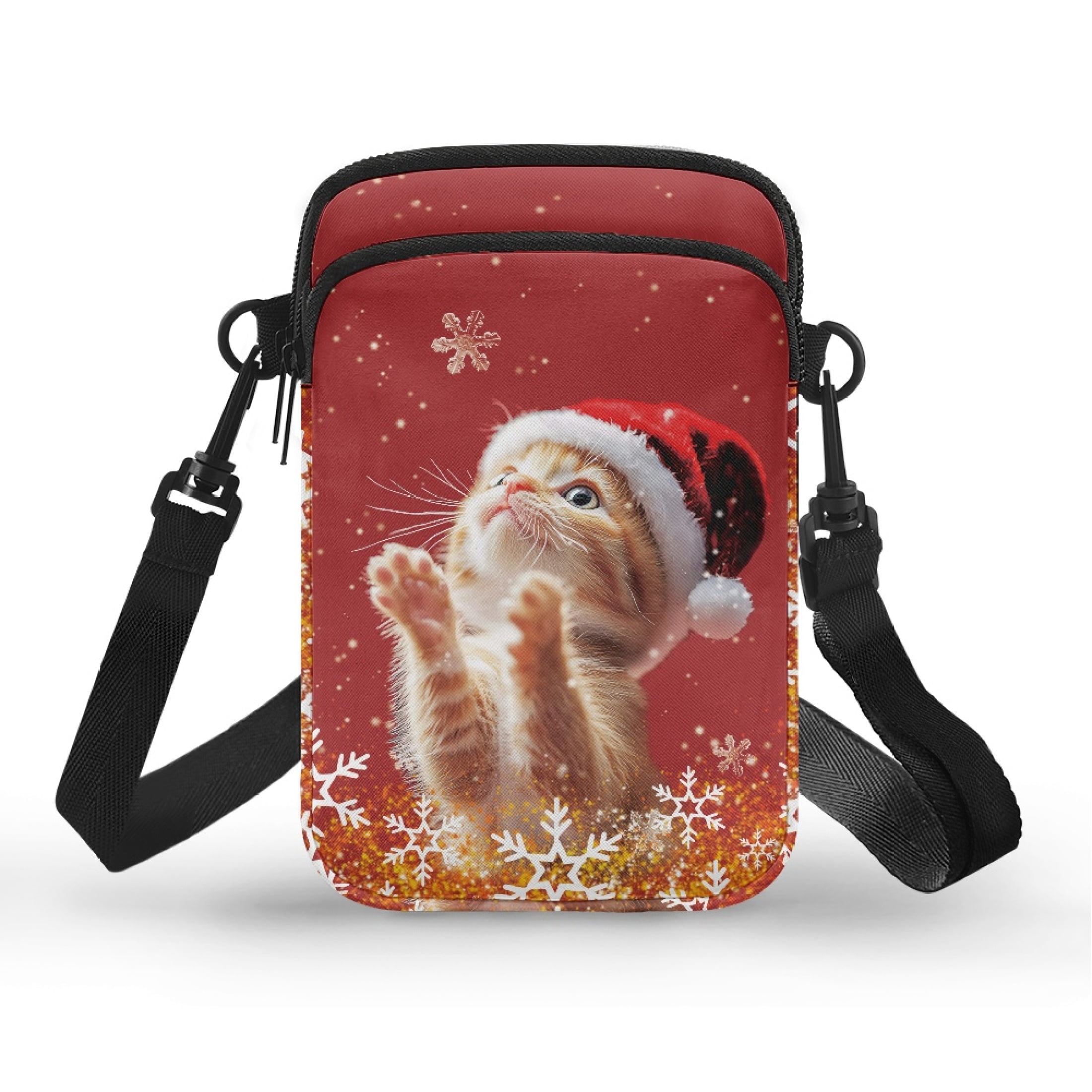 HELLHERO Cat Santa Hat Snow Messenger Bag Polyester Double-layer for ...