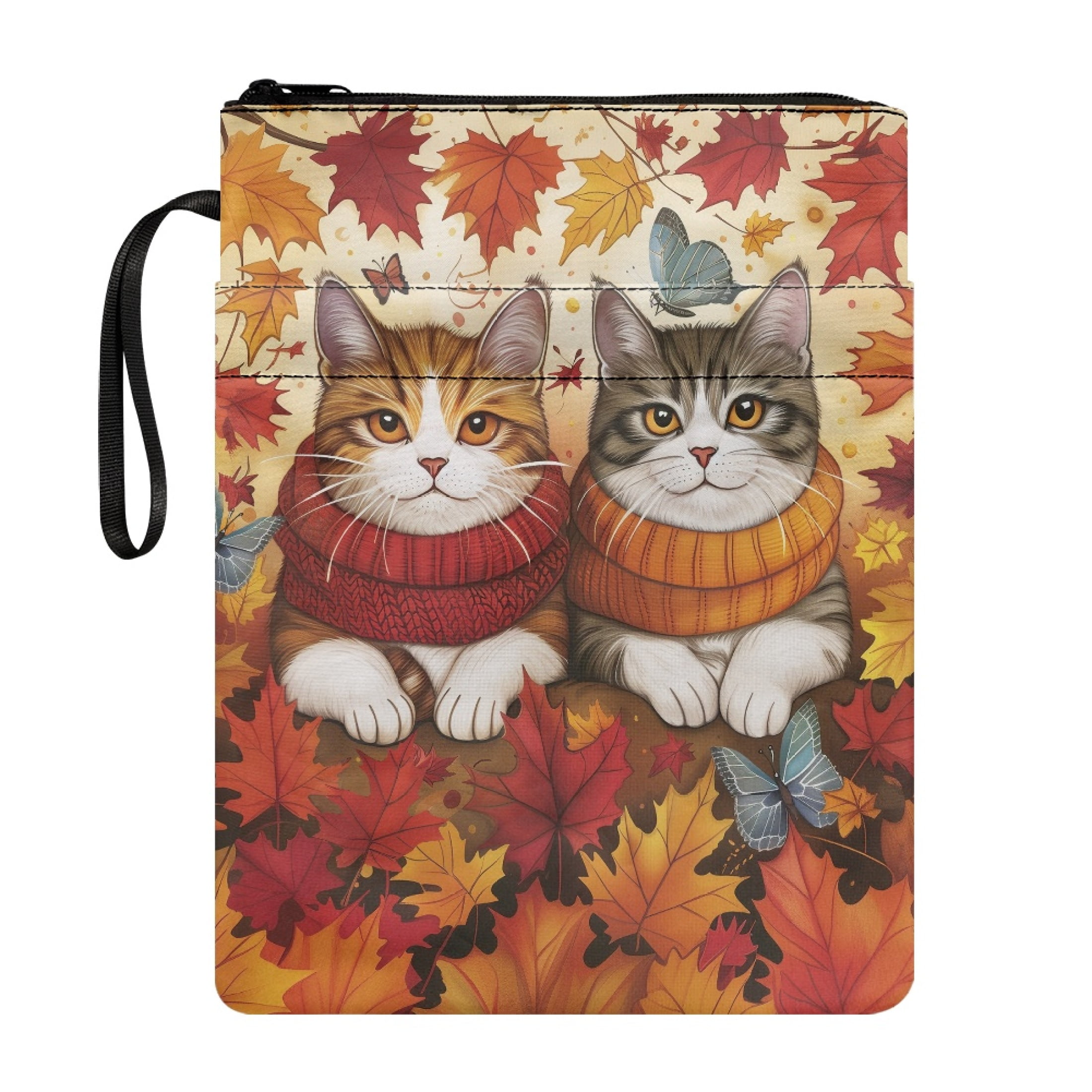 HELLHERO Cat and Maple Leaf Pattern Book Covers with Waterproof Pocket ...
