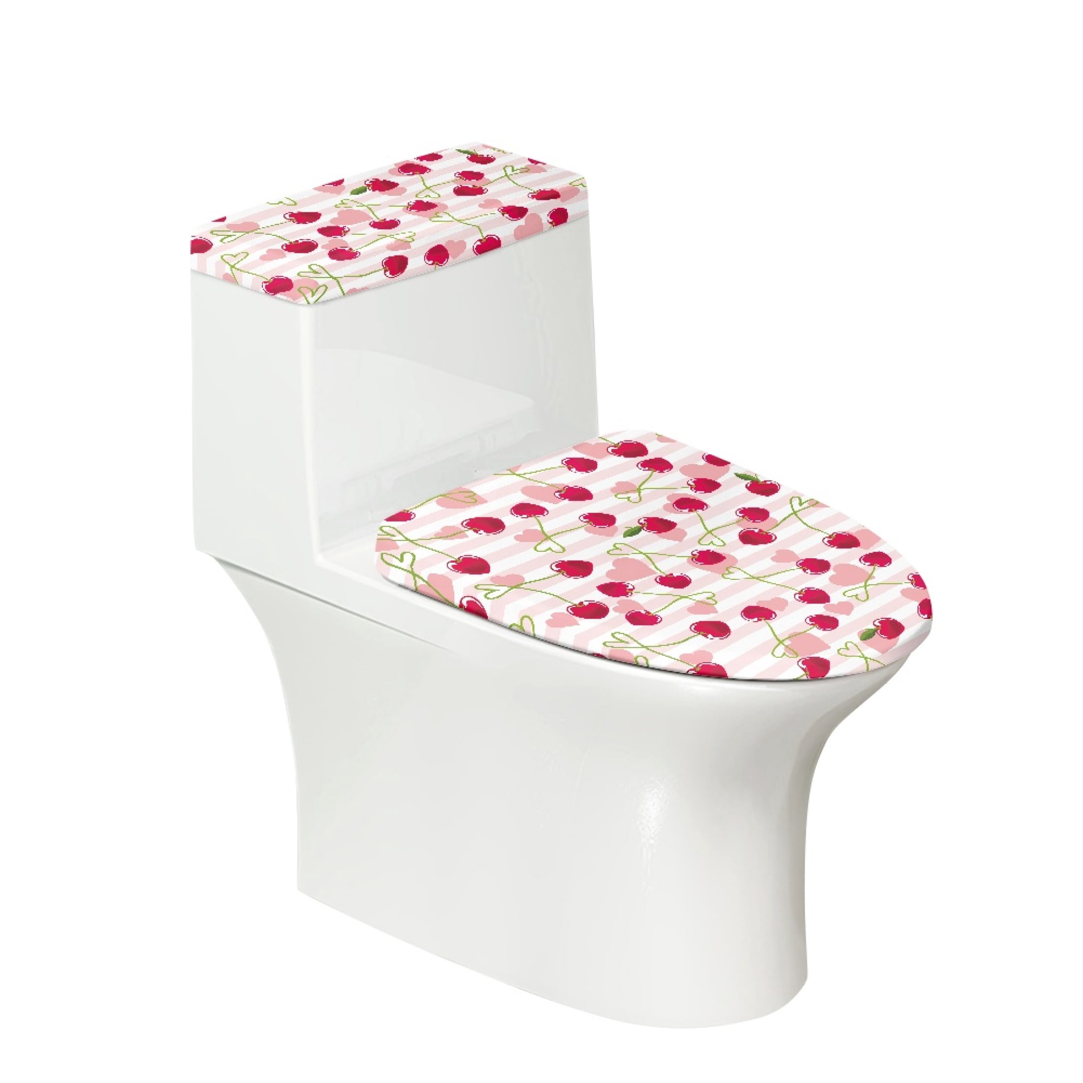 HELLHERO Cherry Pattern Toilet Top Cover & Round Toilet Lid Dust Cover ...