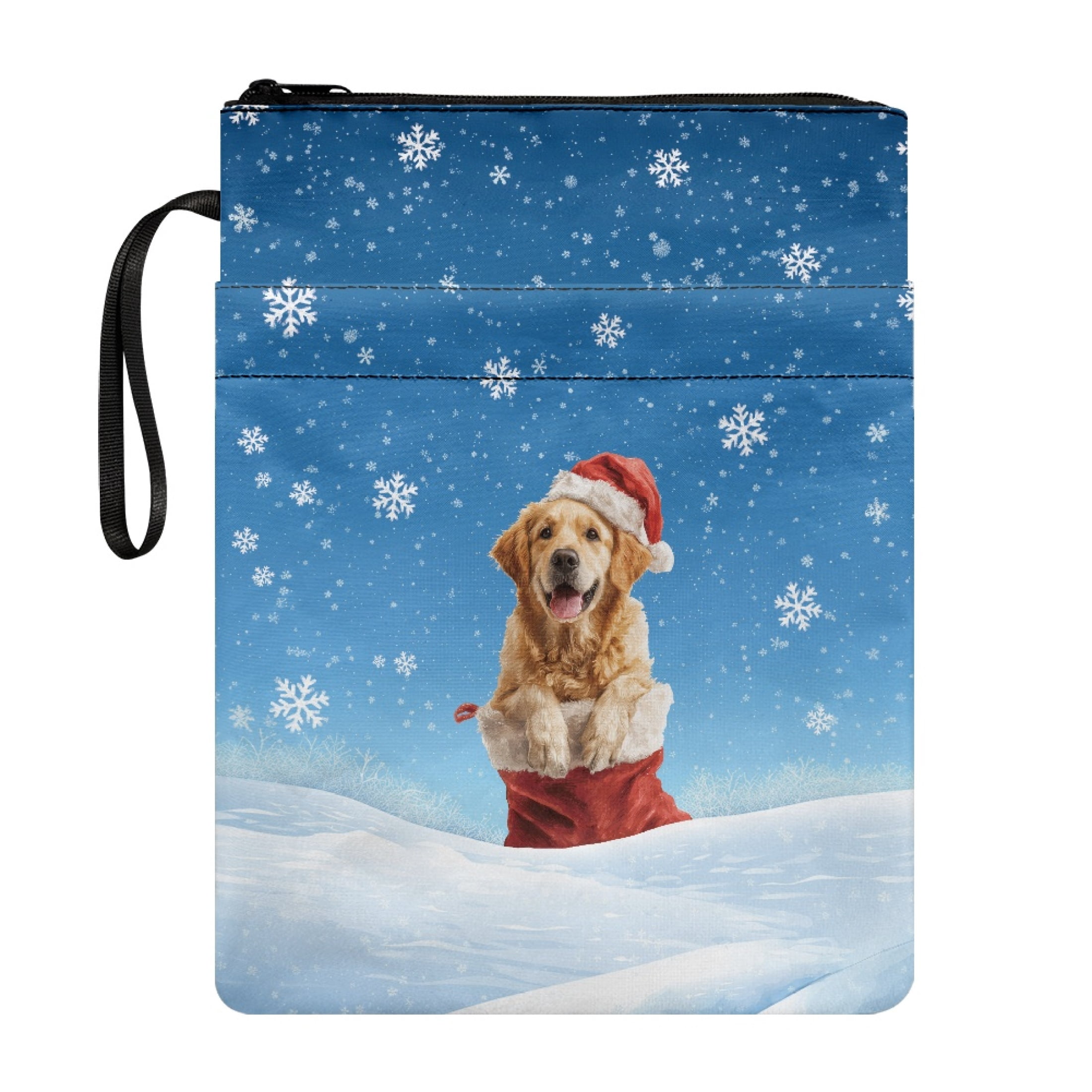 HELLHERO Christmas Dog Snowflake Pattern Tote Bags Polyester Fabric ...