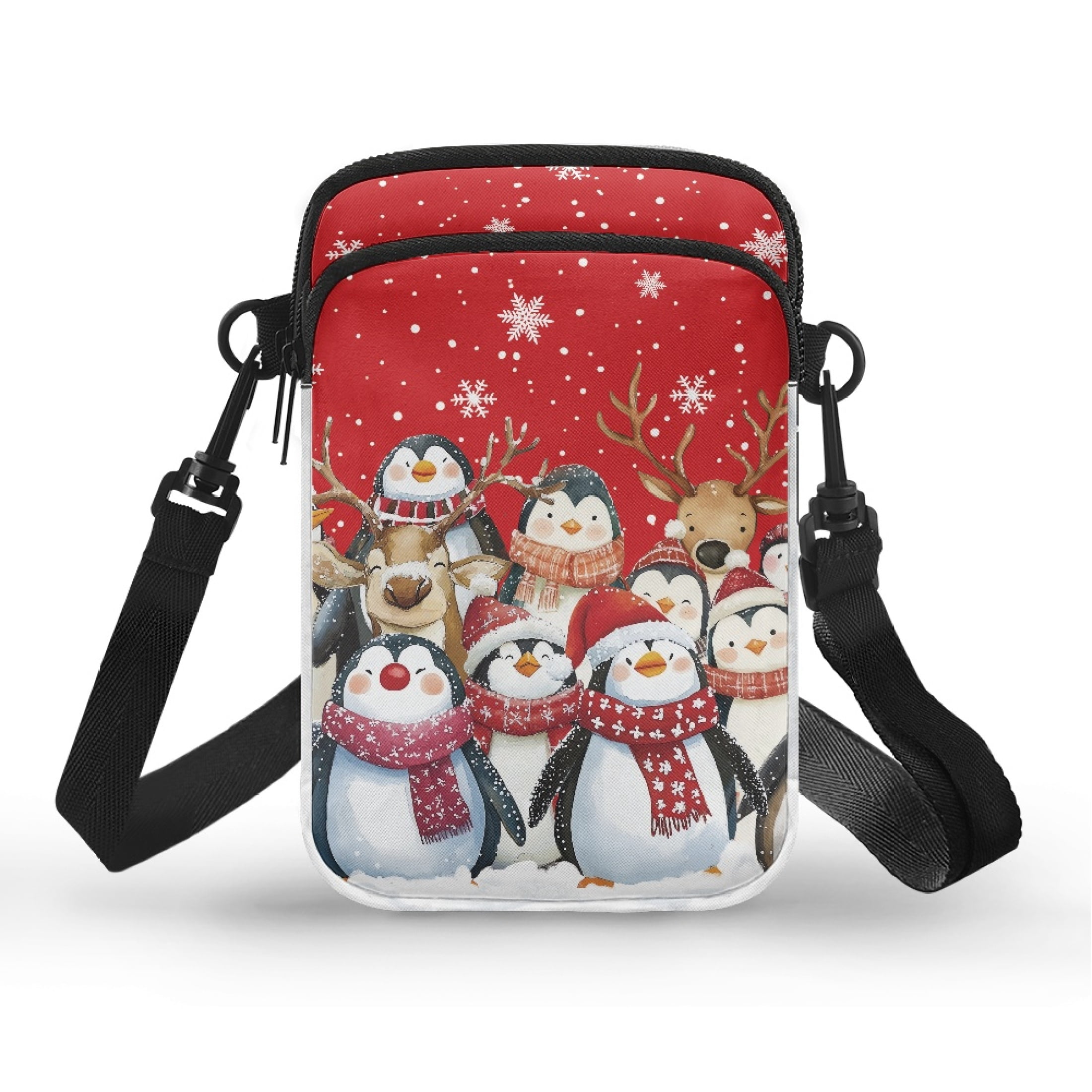 HELLHERO Christmas Penguin Small Crossbody Purse Polyester Double Layer ...