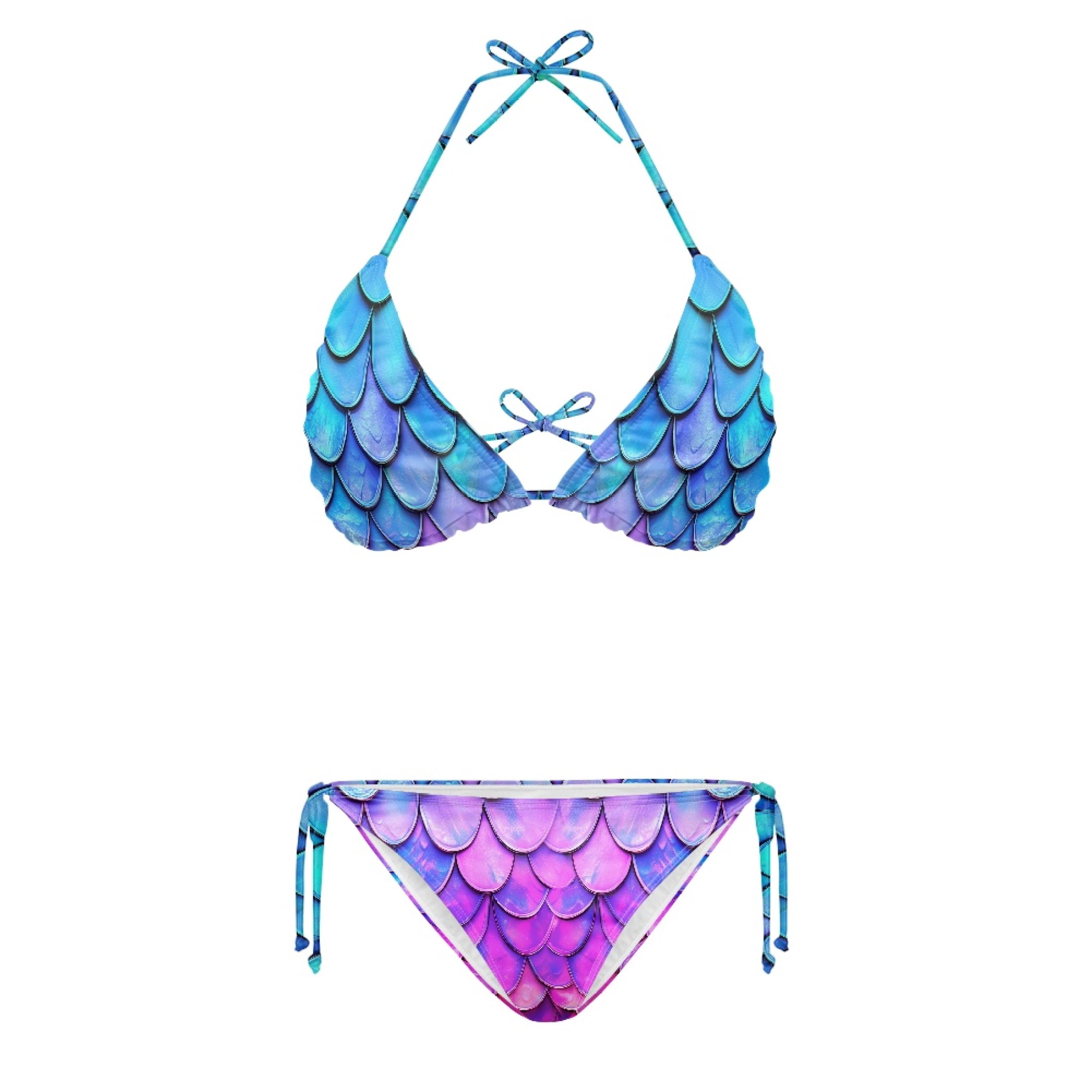 HELLHERO Colorful Fsh Scale Design Bathing Suit Spandex Drawstring Plus ...