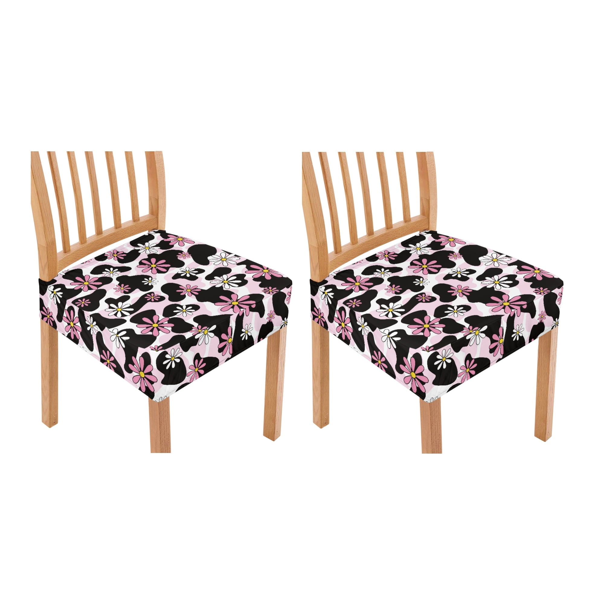 HELLHERO Cow Print Daisy Print Dining Chair Covers Set of 2, Stretchy ...