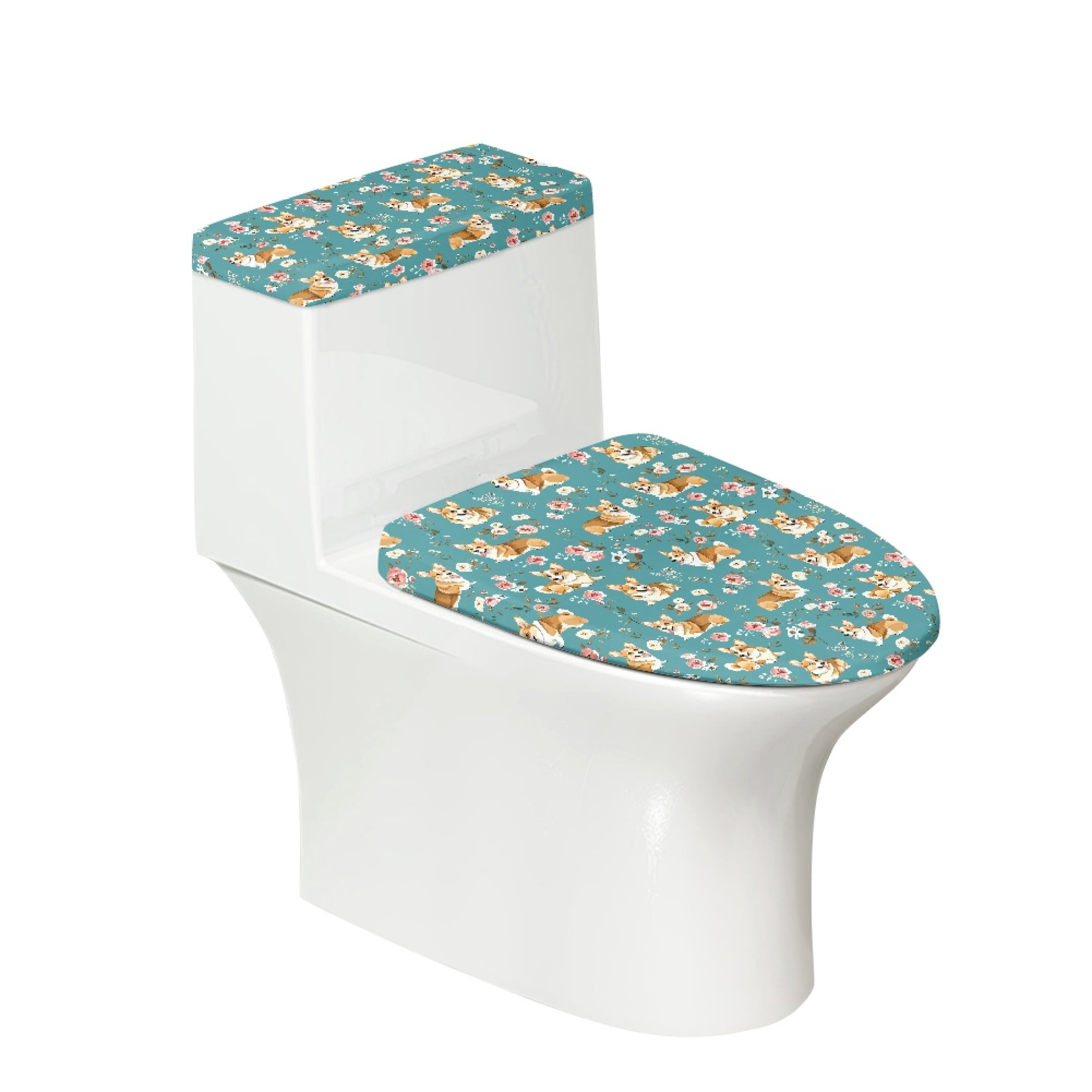 HELLHERO Cute Puppies and Flowers Stretch Toilet Dust Cover Set Elastic ...