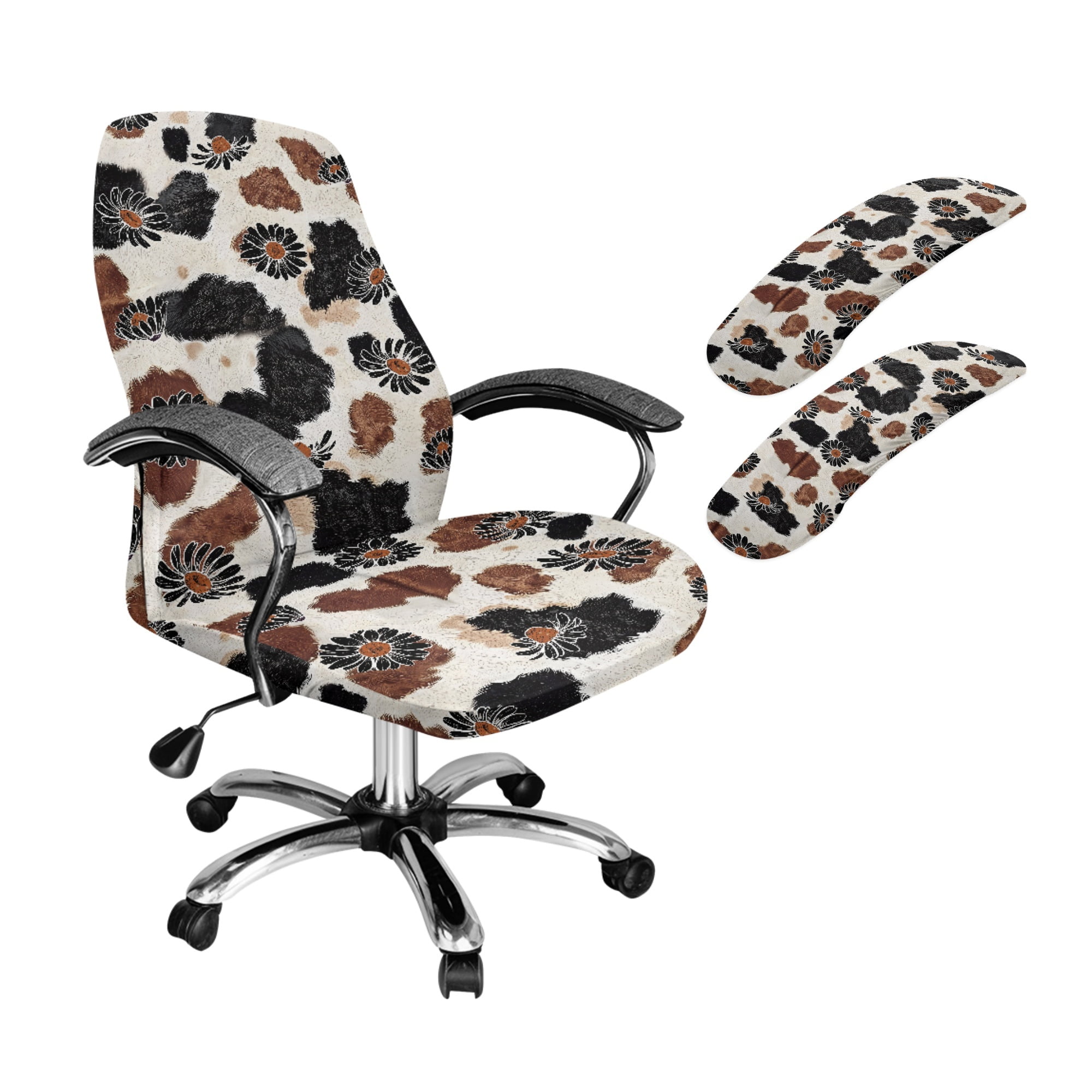 HELLHERO Daisy Cow Print Office Chair Covers Set, Protective ...