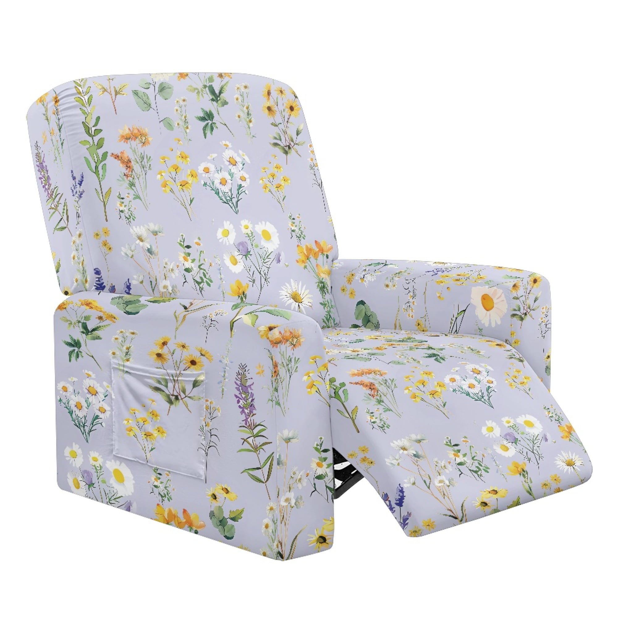 HELLHERO Daisy Flower Print Reclining Sofa Cover 4 Piece Recliner Cover ...