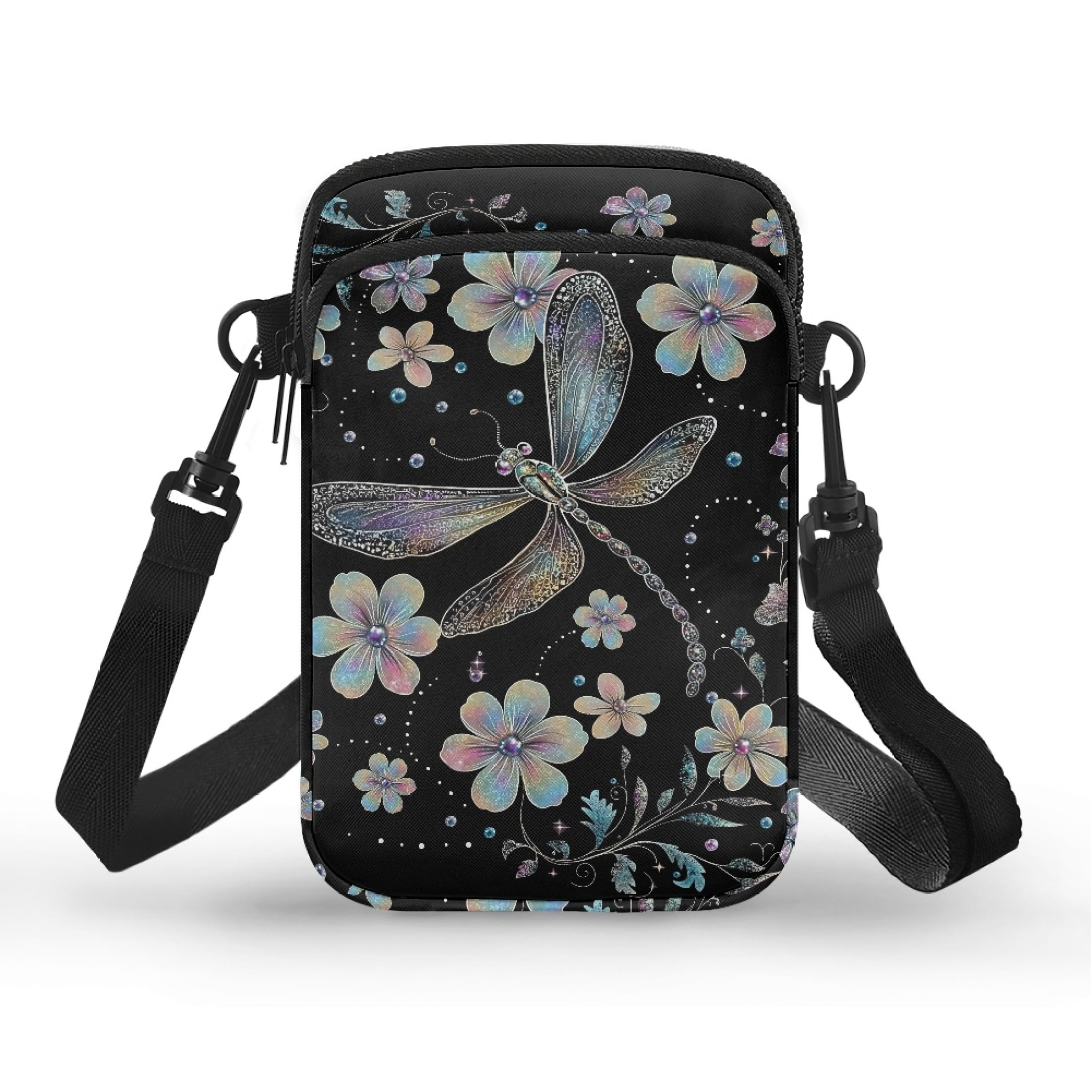 HELLHERO Dragonfly and Floral Pattern Polyester Crossbody Sling Bags ...