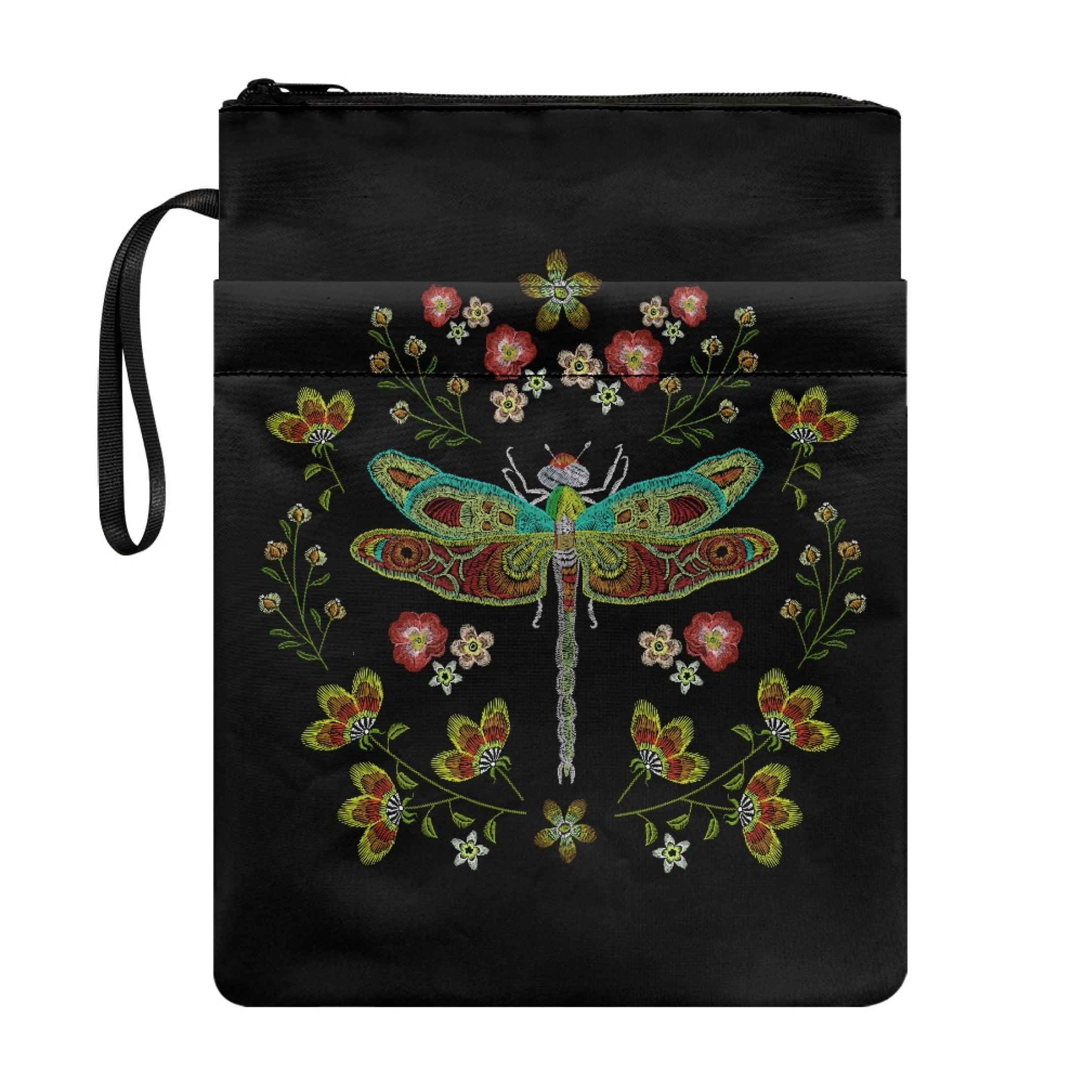 HELLHERO Dragonfly Flowers Book Cover Sleeve with Handle Washable ...