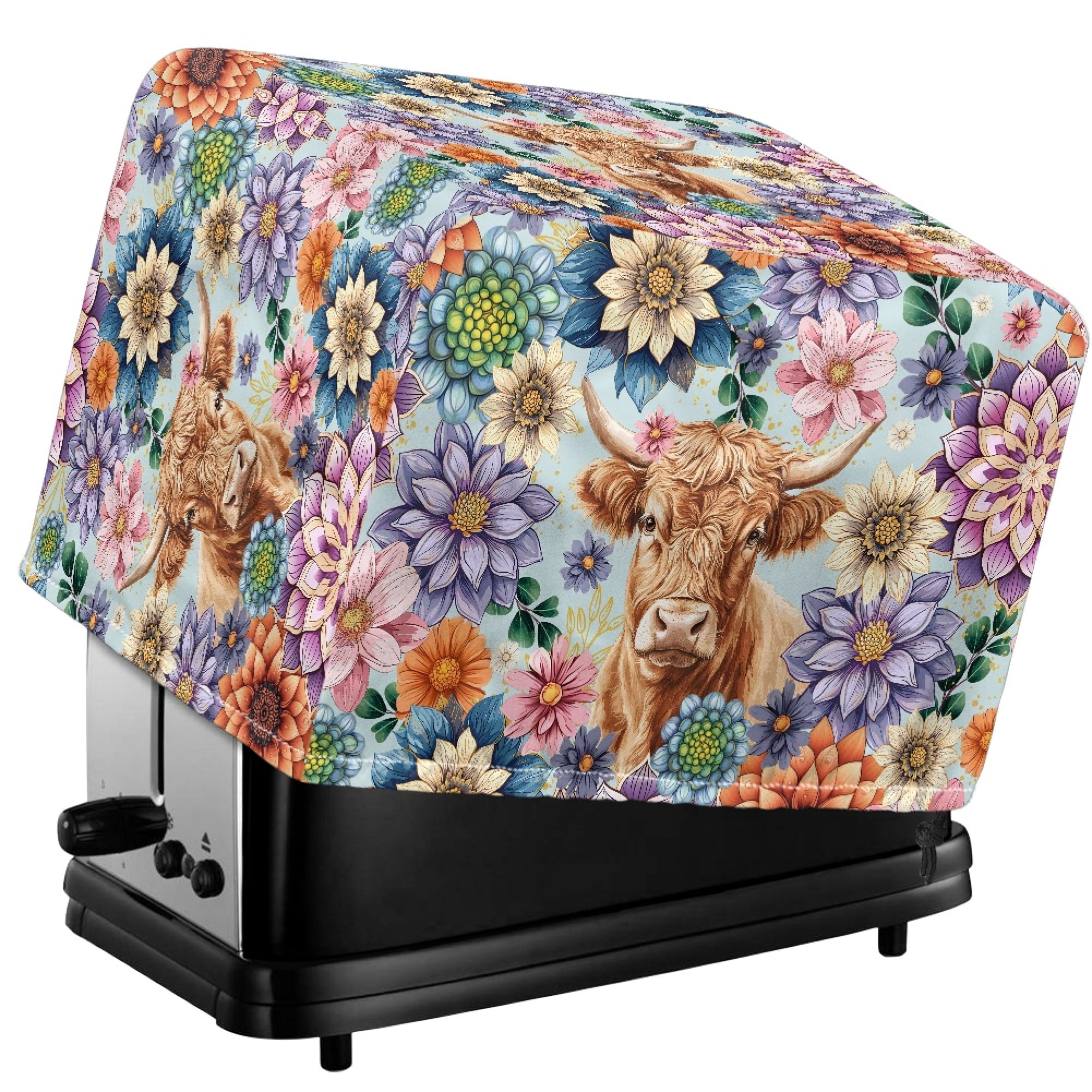 HELLHERO Flowers Highland Cattle Print Toaster Dust Cover 4 Slice ...