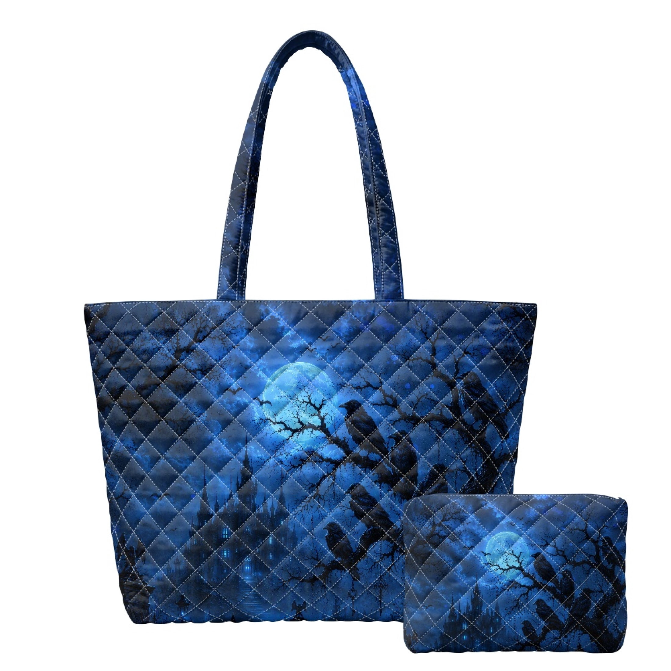 HELLHERO Gothic Crow Moon Pattern 2 Pack Ladies' Quilted Shoulder Bag ...