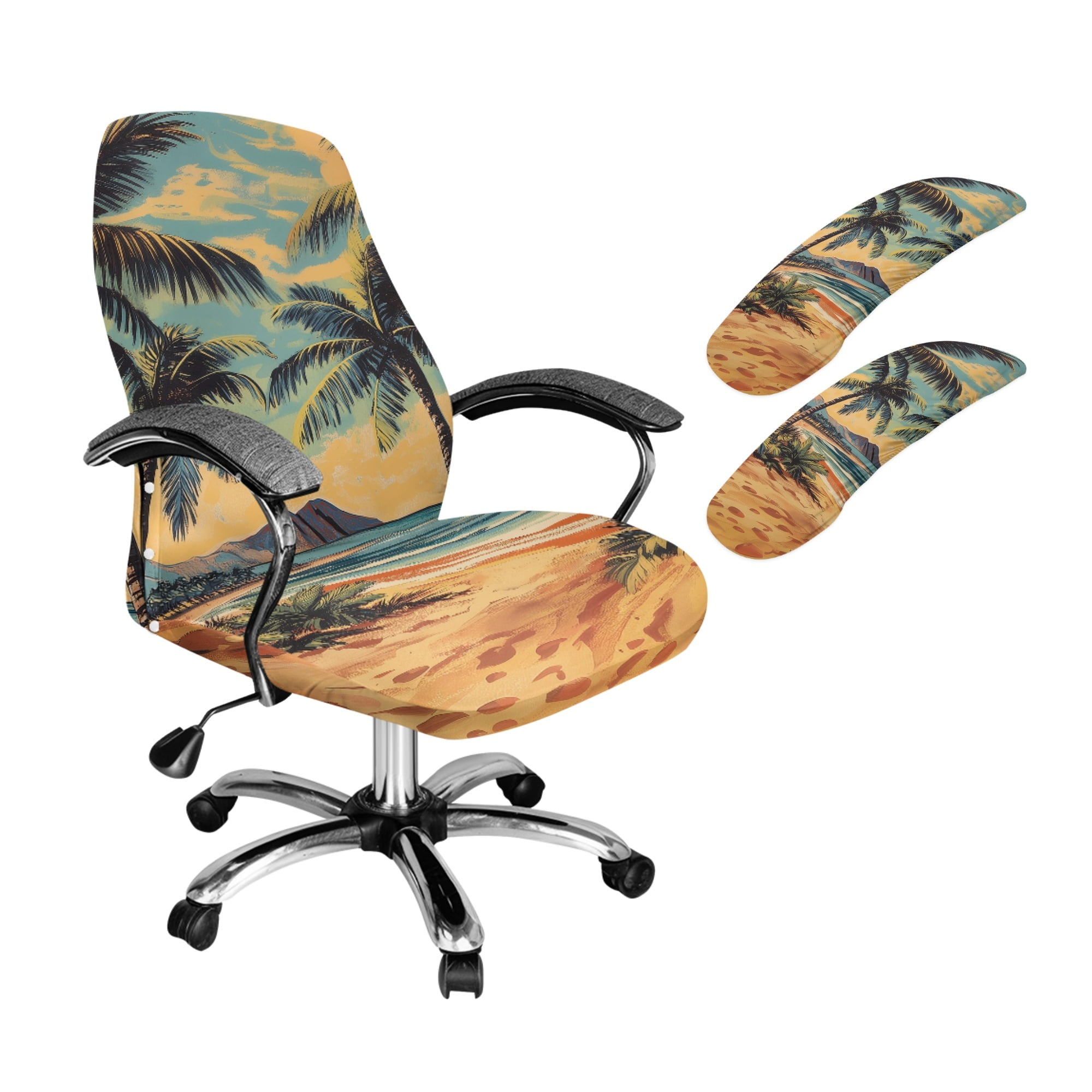 HELLHERO Hawaii Beach Print Office Chair Cover Set, Anti Dust Coconut Palm Print Gaming Chair ...