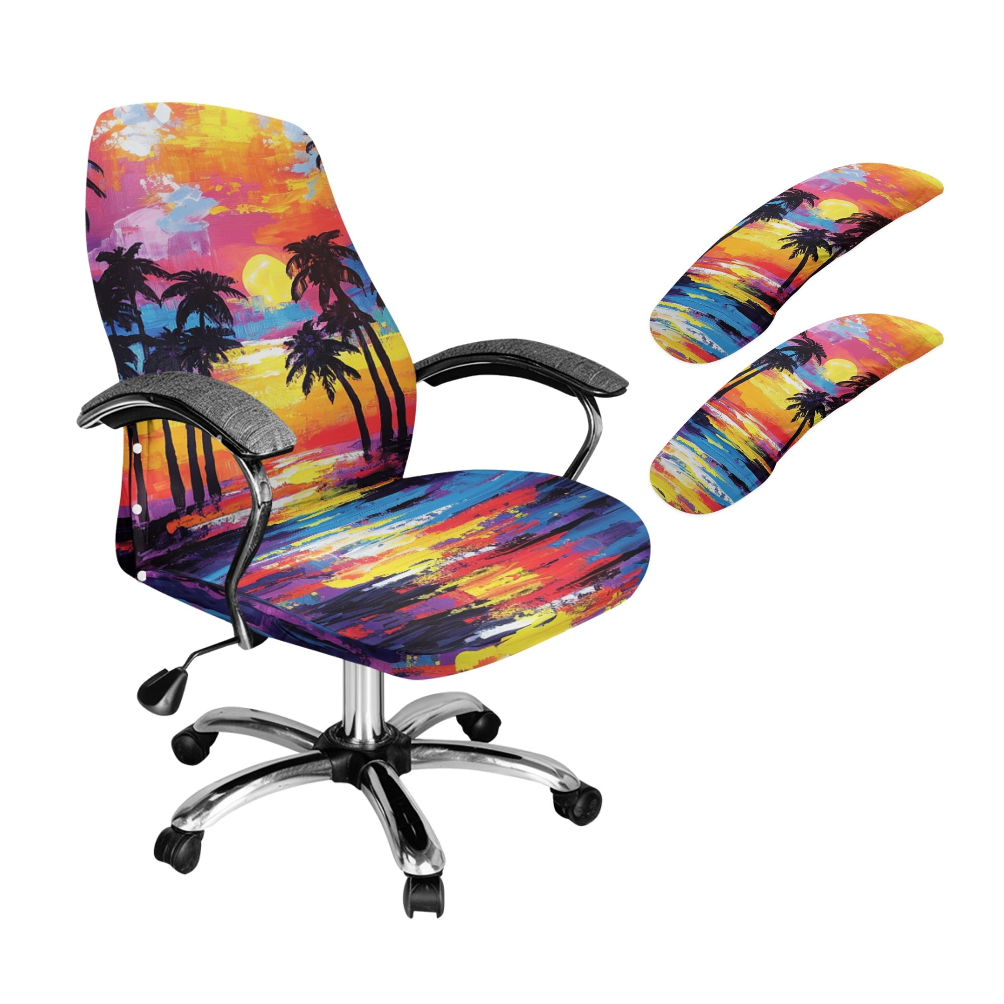 HELLHERO Hawaii Sunset Print Office Chair Cover Set Anti Scratch ...