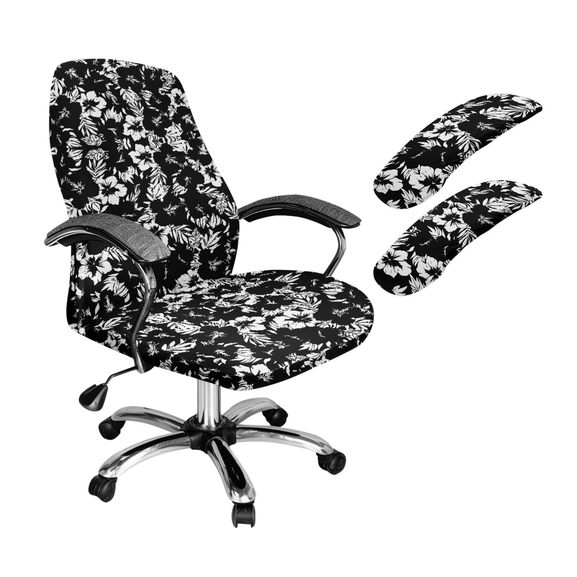 HELLHERO Hibiscus Print Office Chair Covers Set, Dustproof Office ...