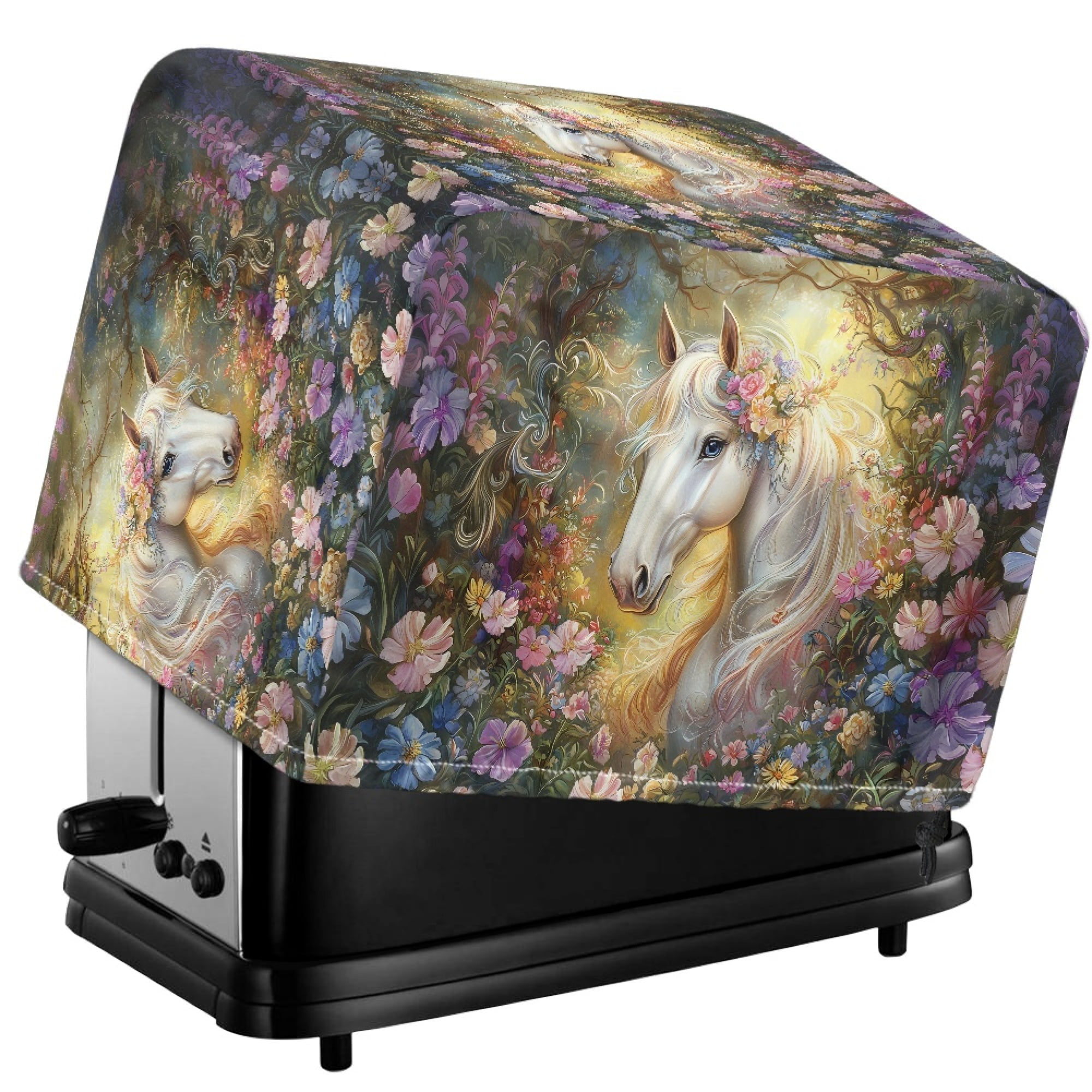 HELLHERO Horse Flowers Print Toaster Dust Cover for Kitchen, 4 Slice ...