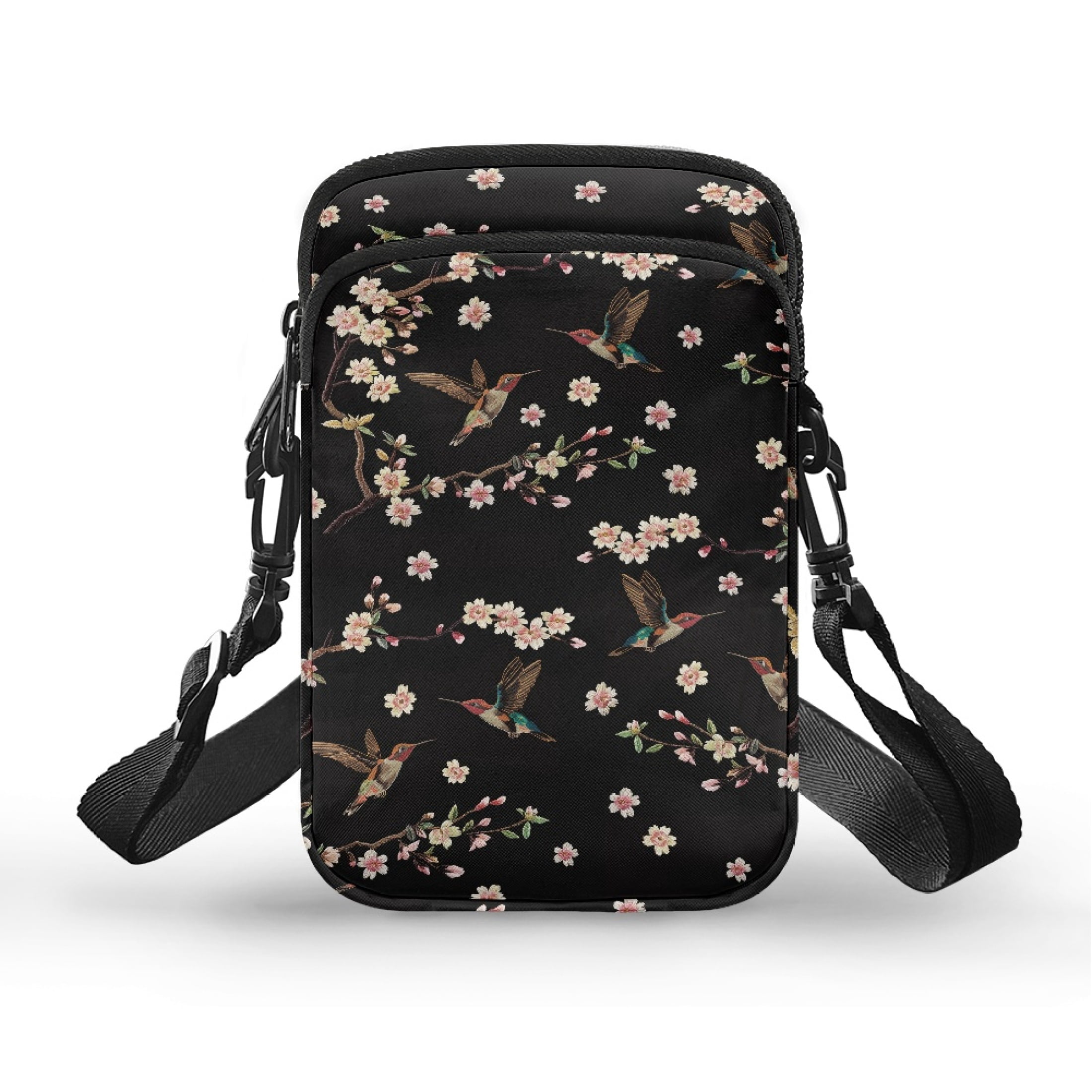 HELLHERO Hummingbird Cherry Blossom Pattern 4.33"x1.97"x7.09" Sling Bag ...