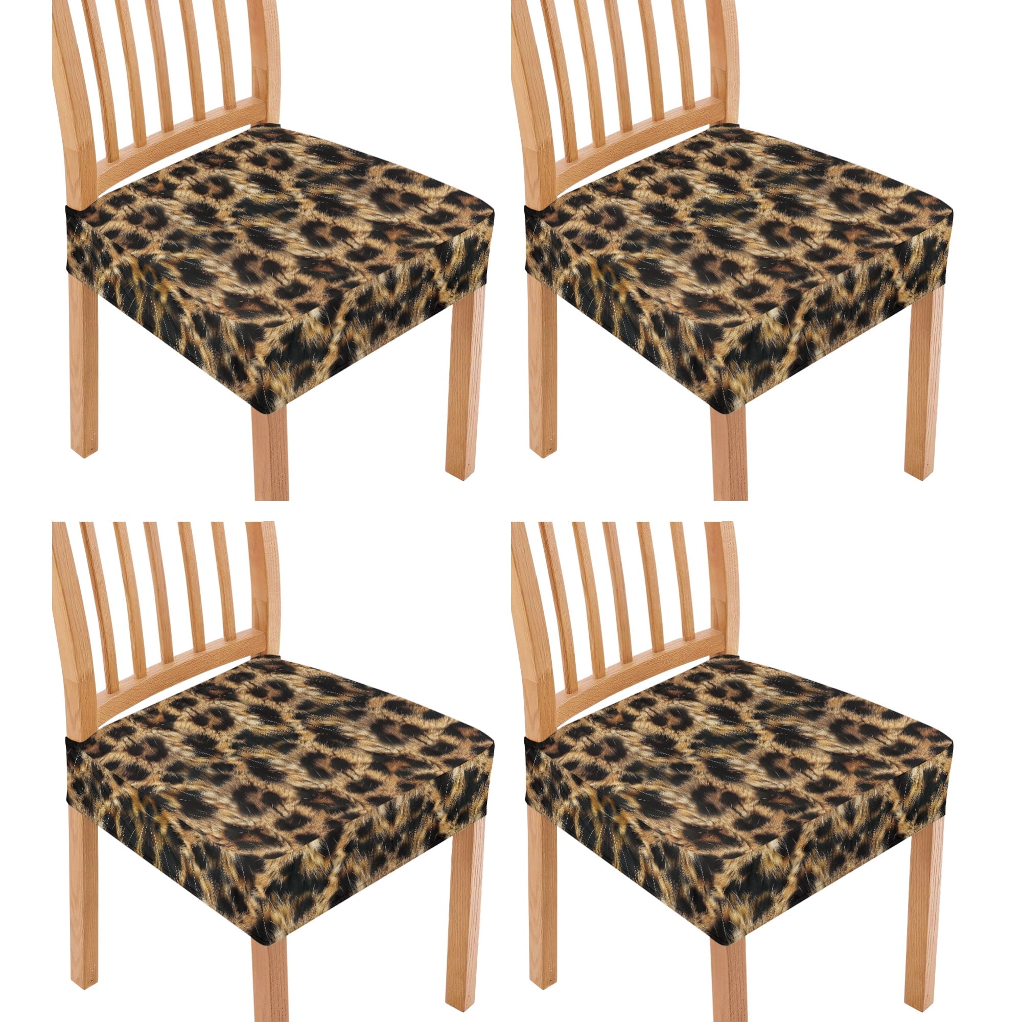 HELLHERO Leopard Print Stretch Dining Chair Seat Covers Set of 4 ...