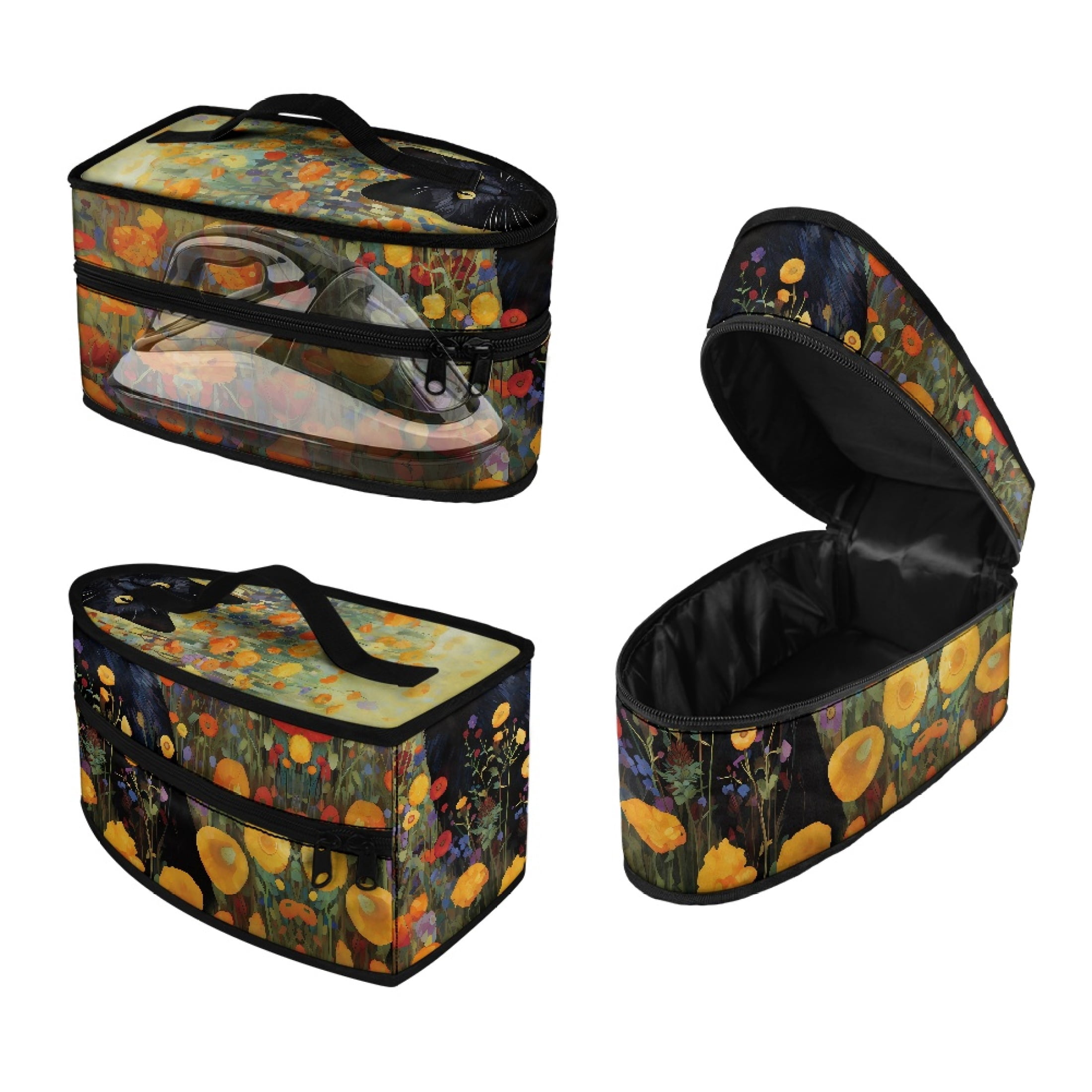 HELLHERO Lightweight Travel Steamer Carrying Case Flowers and Black Cat ...
