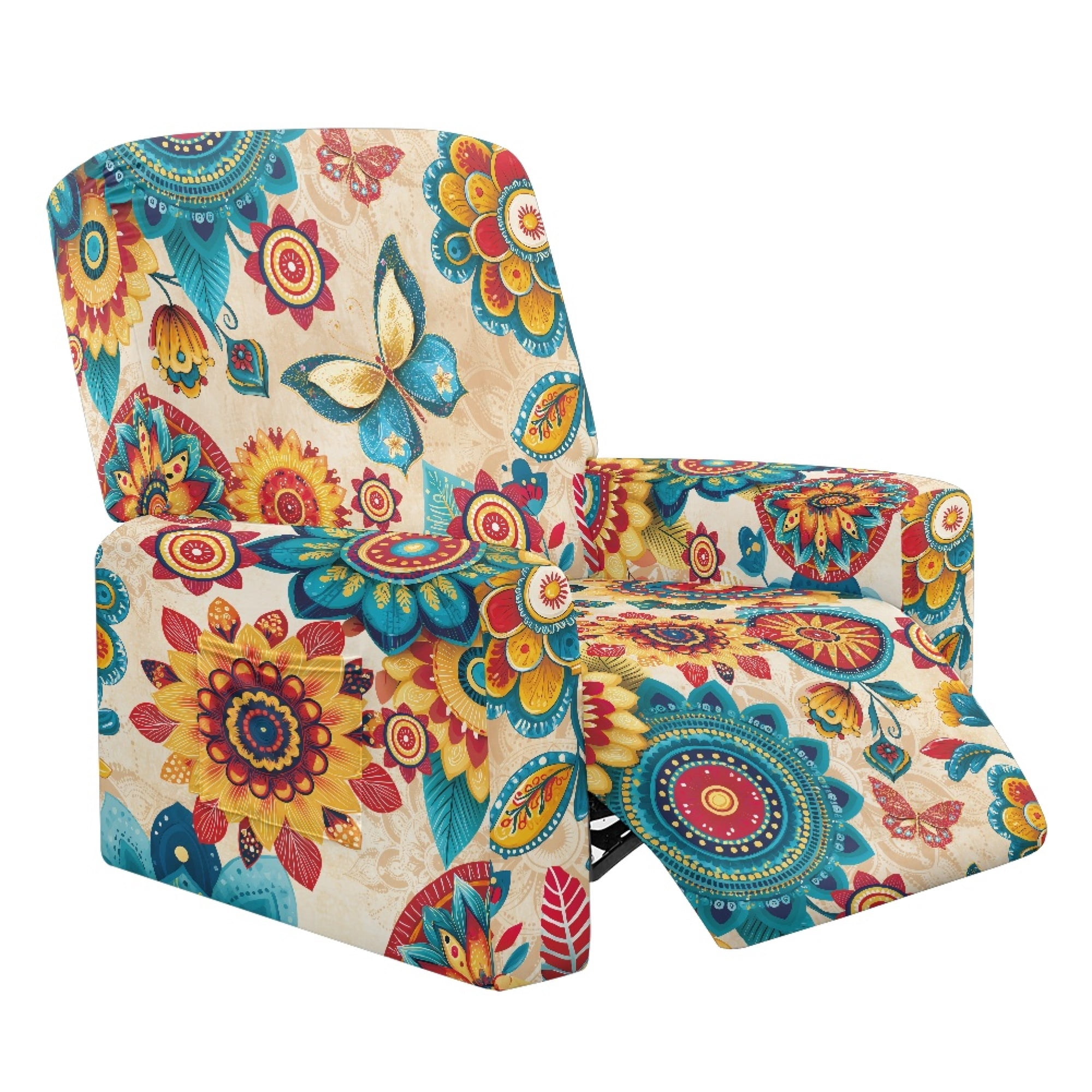 HELLHERO Mandala Flower Print Recliner Slipcover-Stretch Soft Slip ...