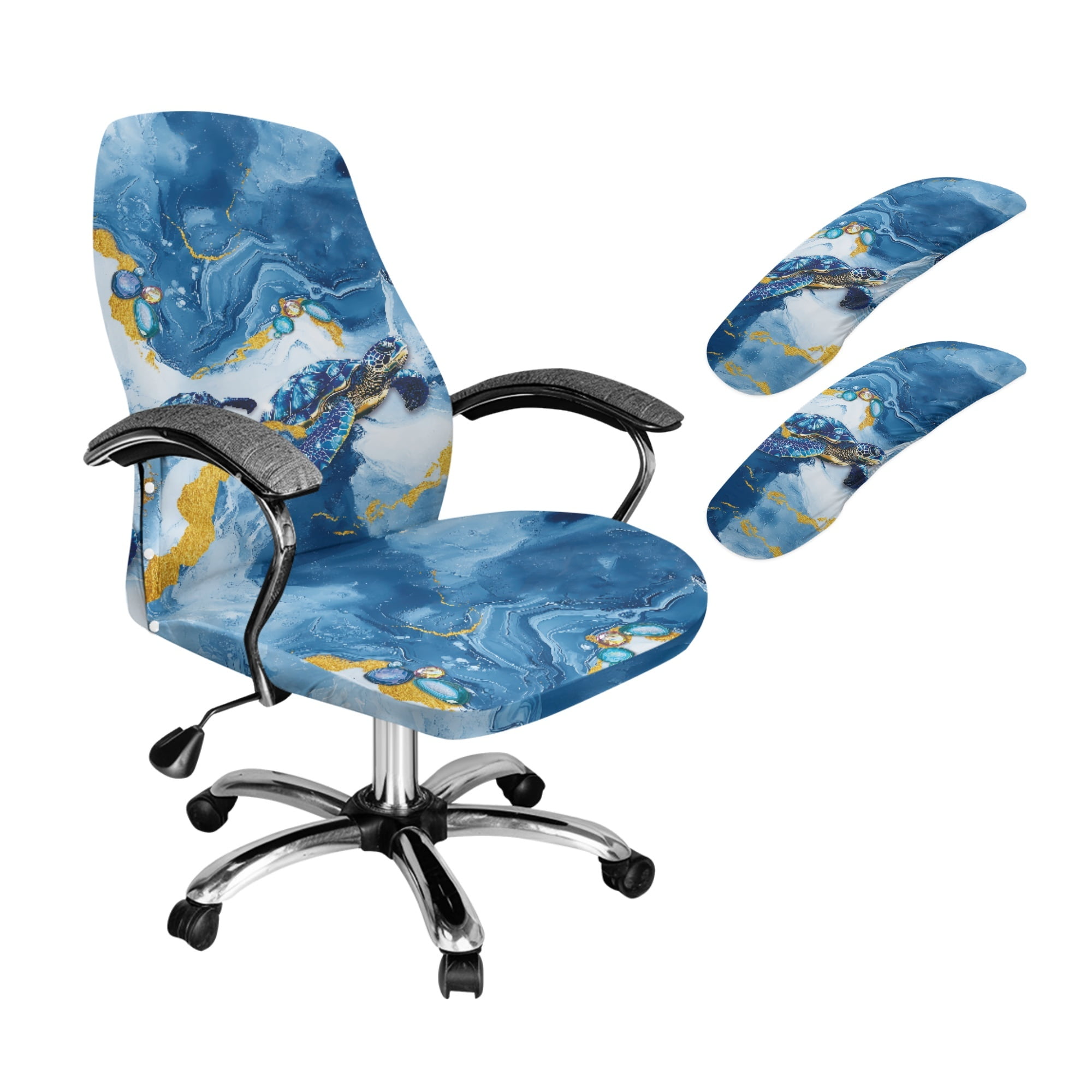 HELLHERO Marble Sea Turtle Print Office Chair Cover Set, Anti-dust ...