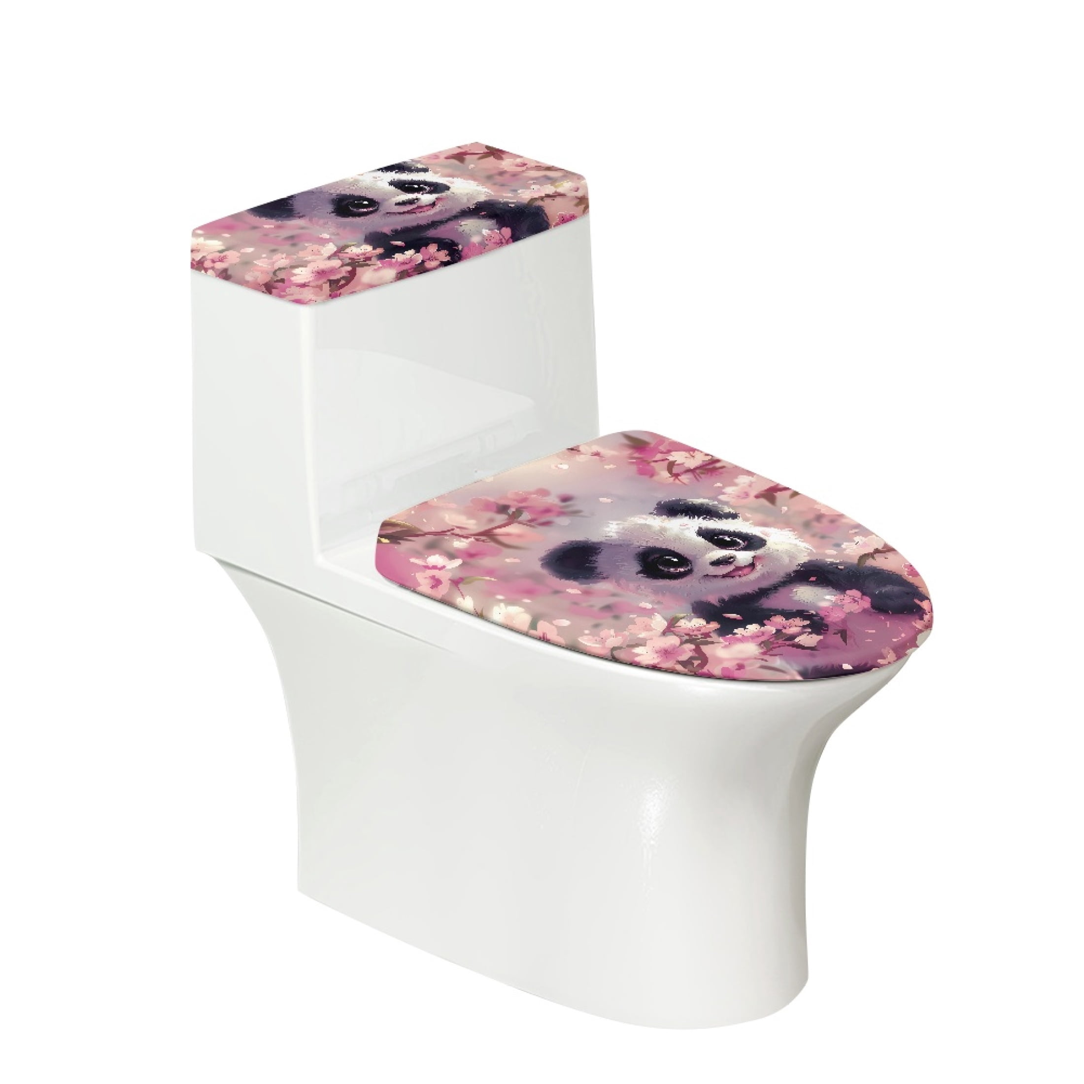 HELLHERO Panda Cherry Blossom Toilet Seat Cover Set & Toilet Top Cover ...