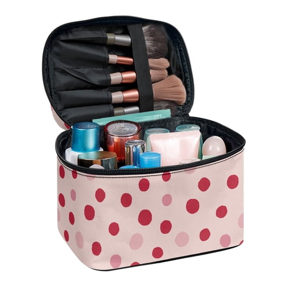 HELLHERO Pink Polka Dots Portable Cosmetic Makeup Bag Brush Slots With ...