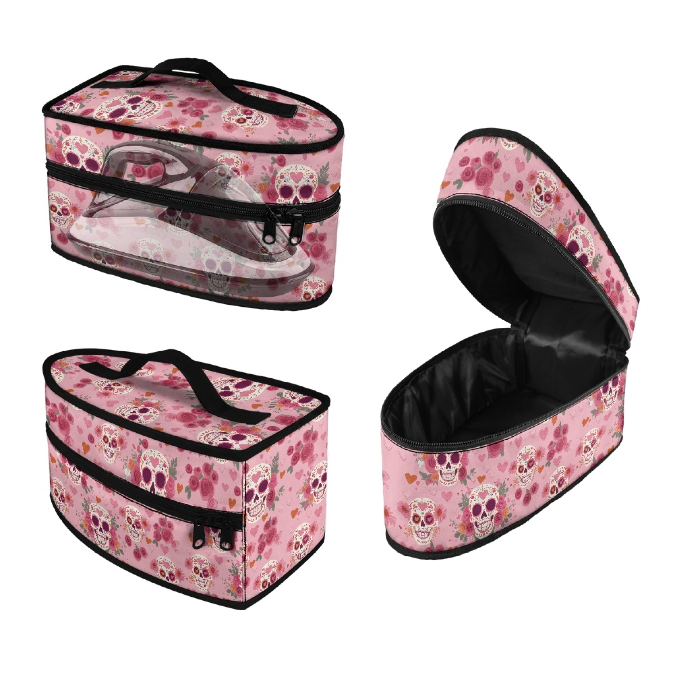 HELLHERO Portable Iron Storage Case Skull and Rose Pattern Zipper ...