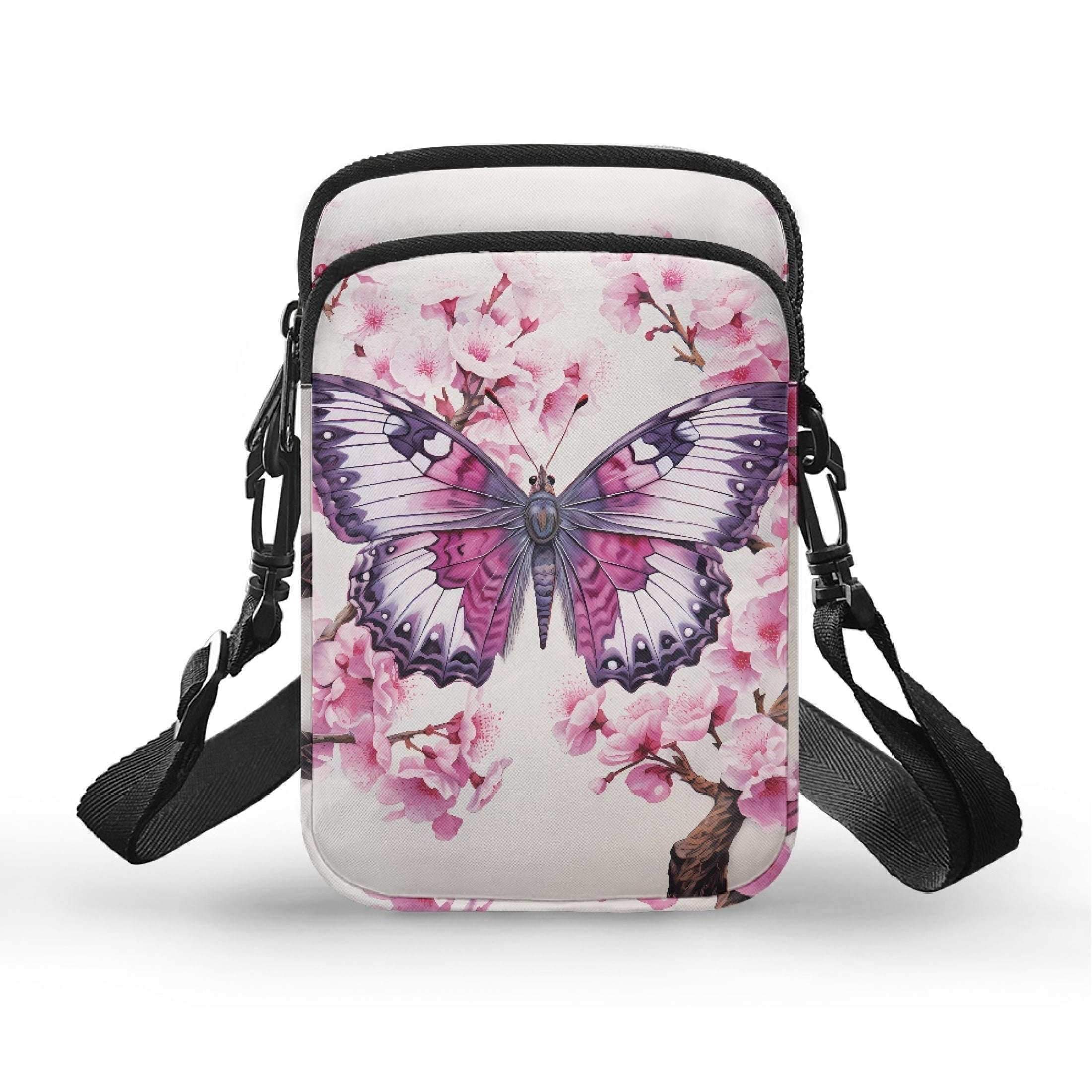 HELLHERO Purple Butterfly Sakura Shoulder Bags Polyester Double Deck ...